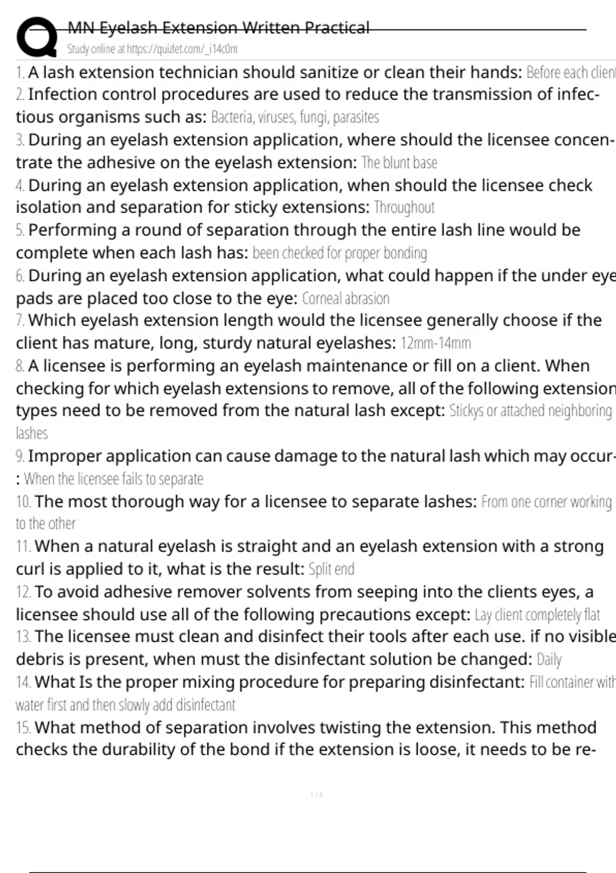 MN Eyelash Extension Written Practical Exam Questions and Answers 100% ...