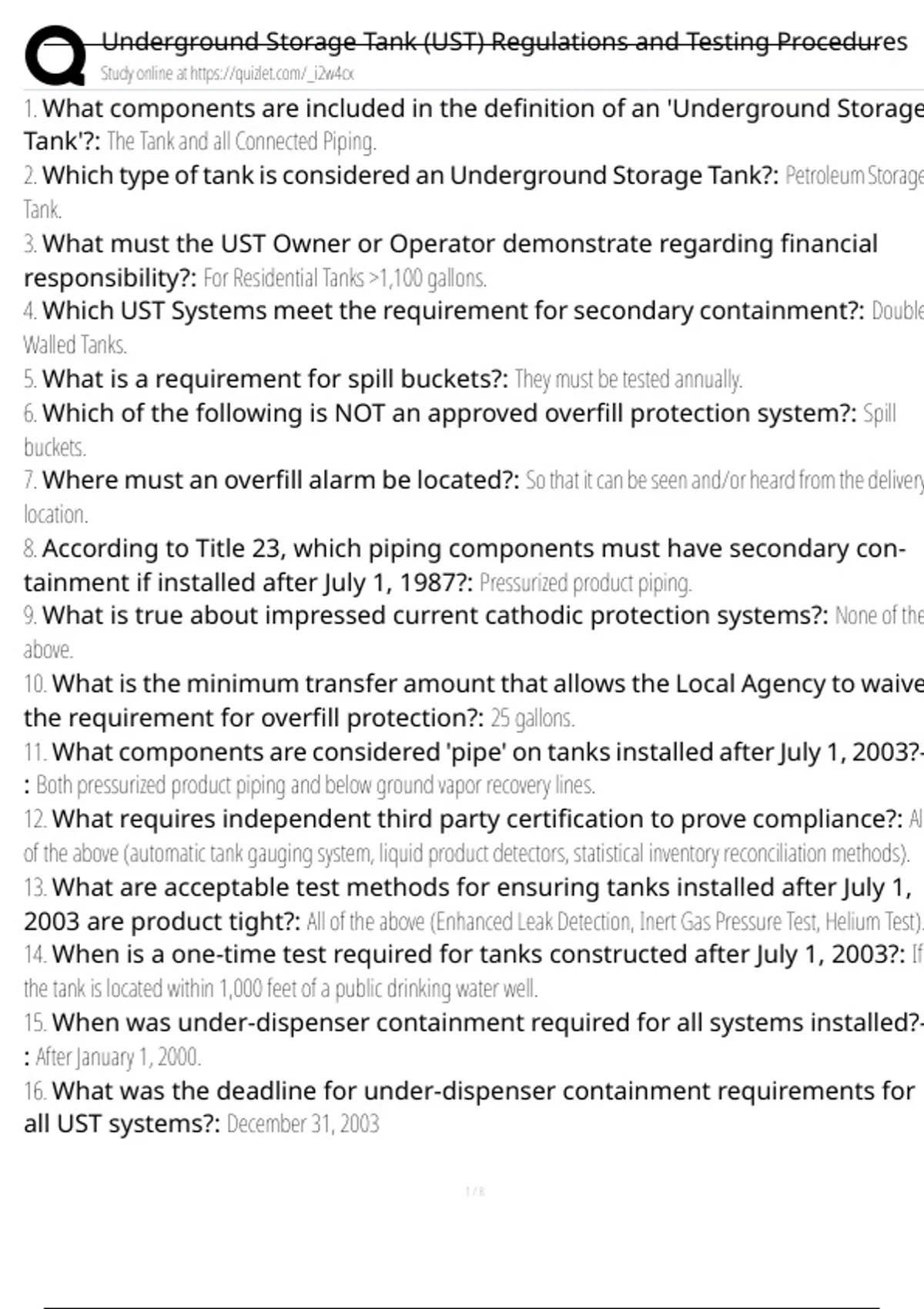 Underground Storage Tank (UST) Regulations and Testing Procedures Exam ...