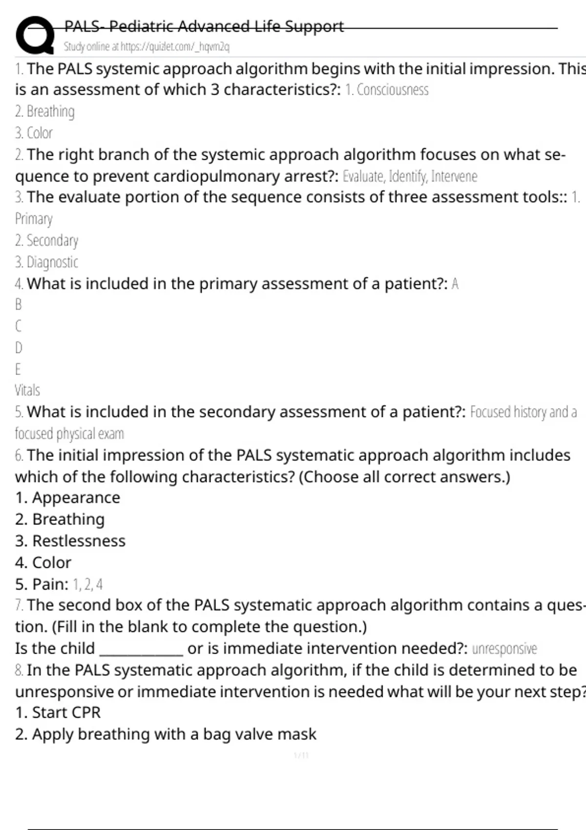 PALS- Pediatric Advanced Life Support Exam Questions and Answers 100% ...