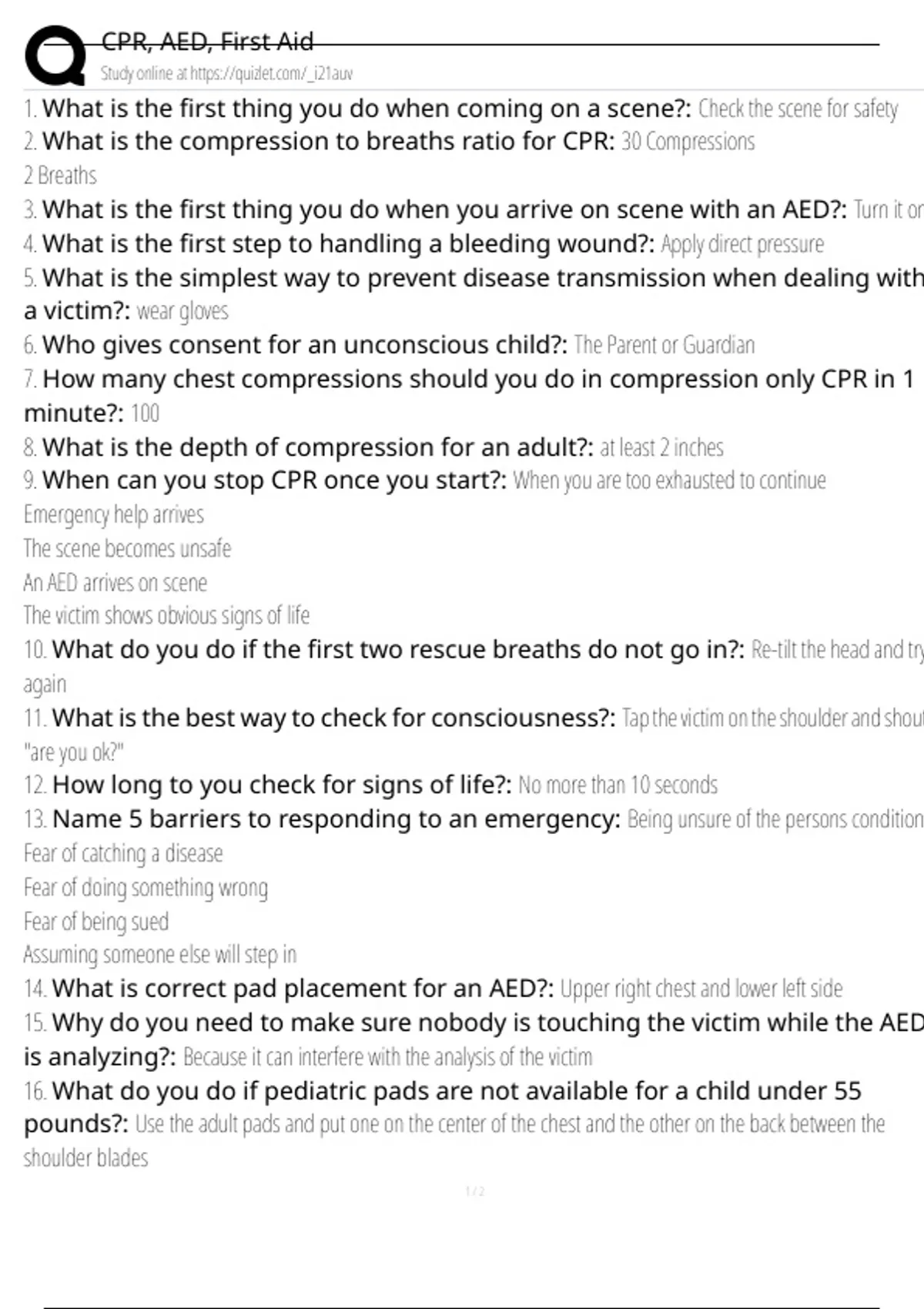 CPR, AED, First Aid Exam Questions and Answers 100% Pass |Verified ...