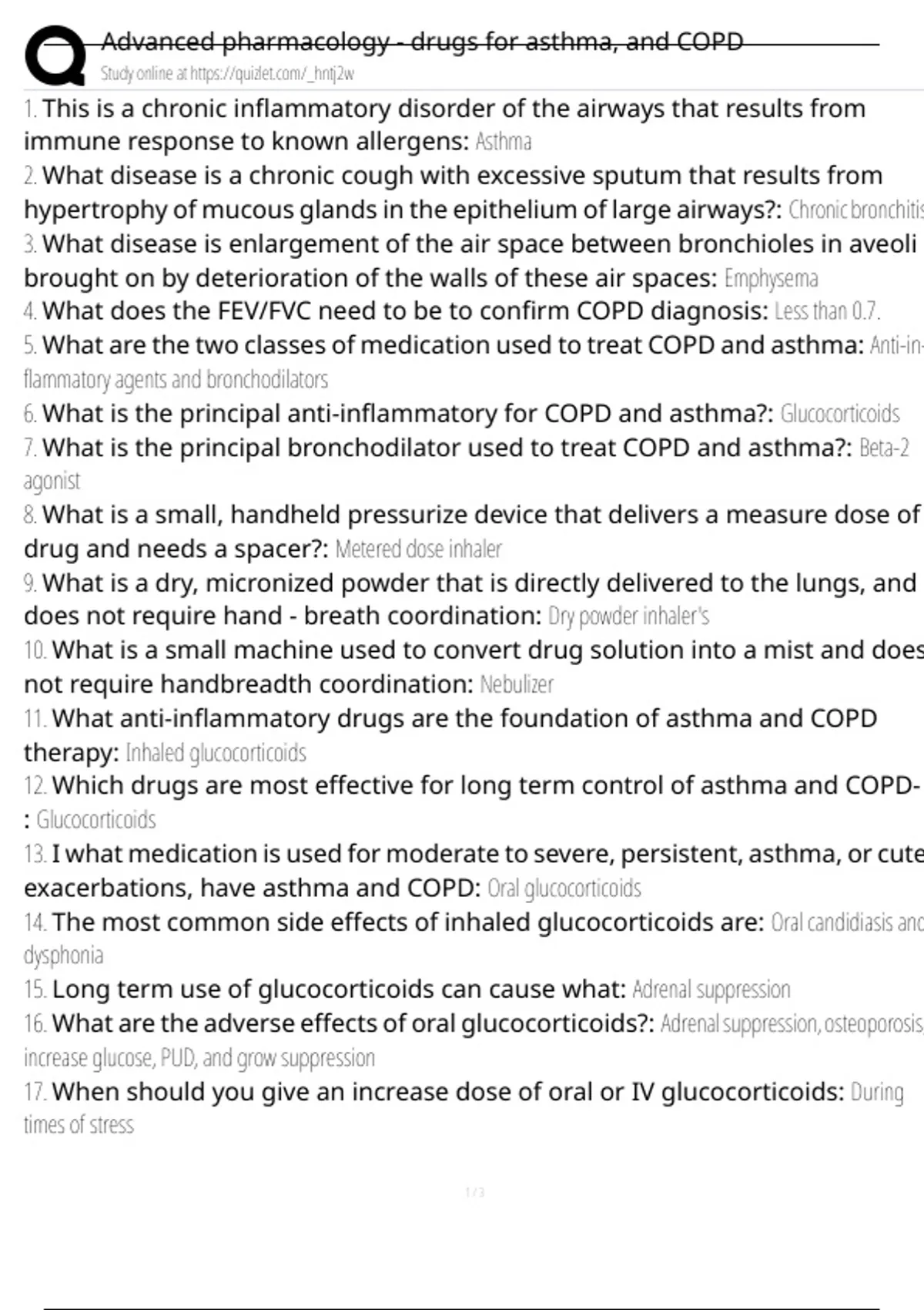 Advanced pharmacology - drugs for asthma, and COPD Exam Questions and ...