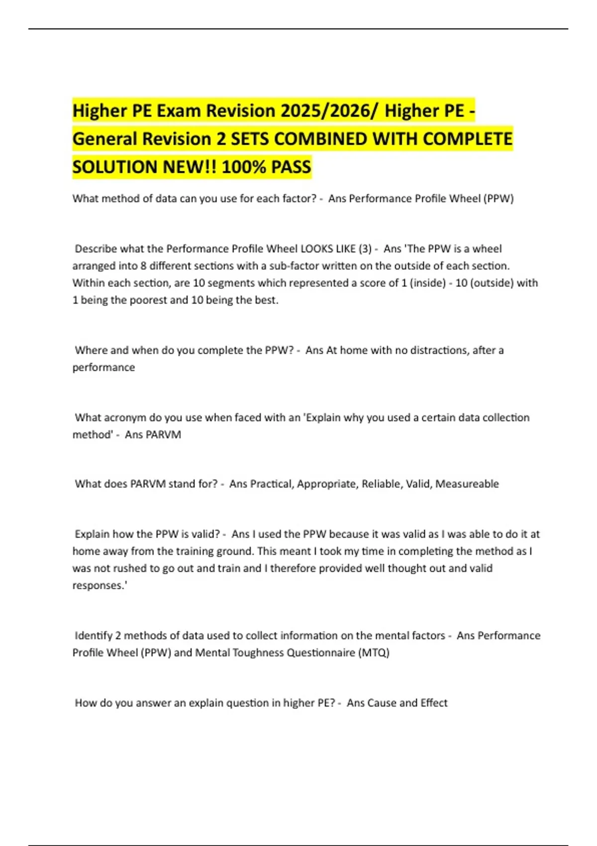 Higher PE Exam Revision 2025/2026/ Higher PE - General Revision 2 SETS ...