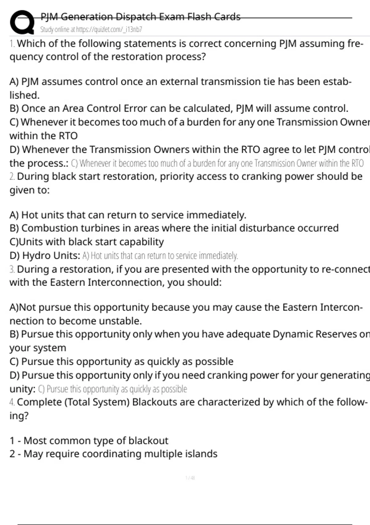 PJM Generation Dispatch Exam Flash Cards Exam Questions and Answers 100 ...