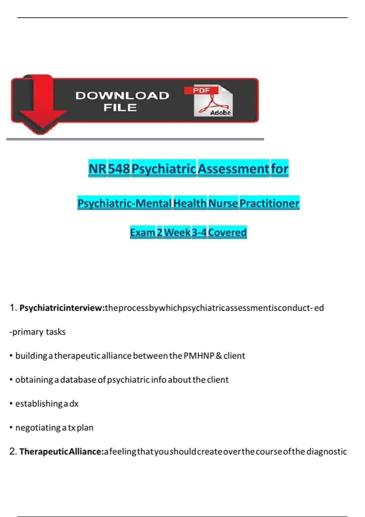 Psychiatric Assessment for Psychiatric-Mental Health Nurse Practitioner ...