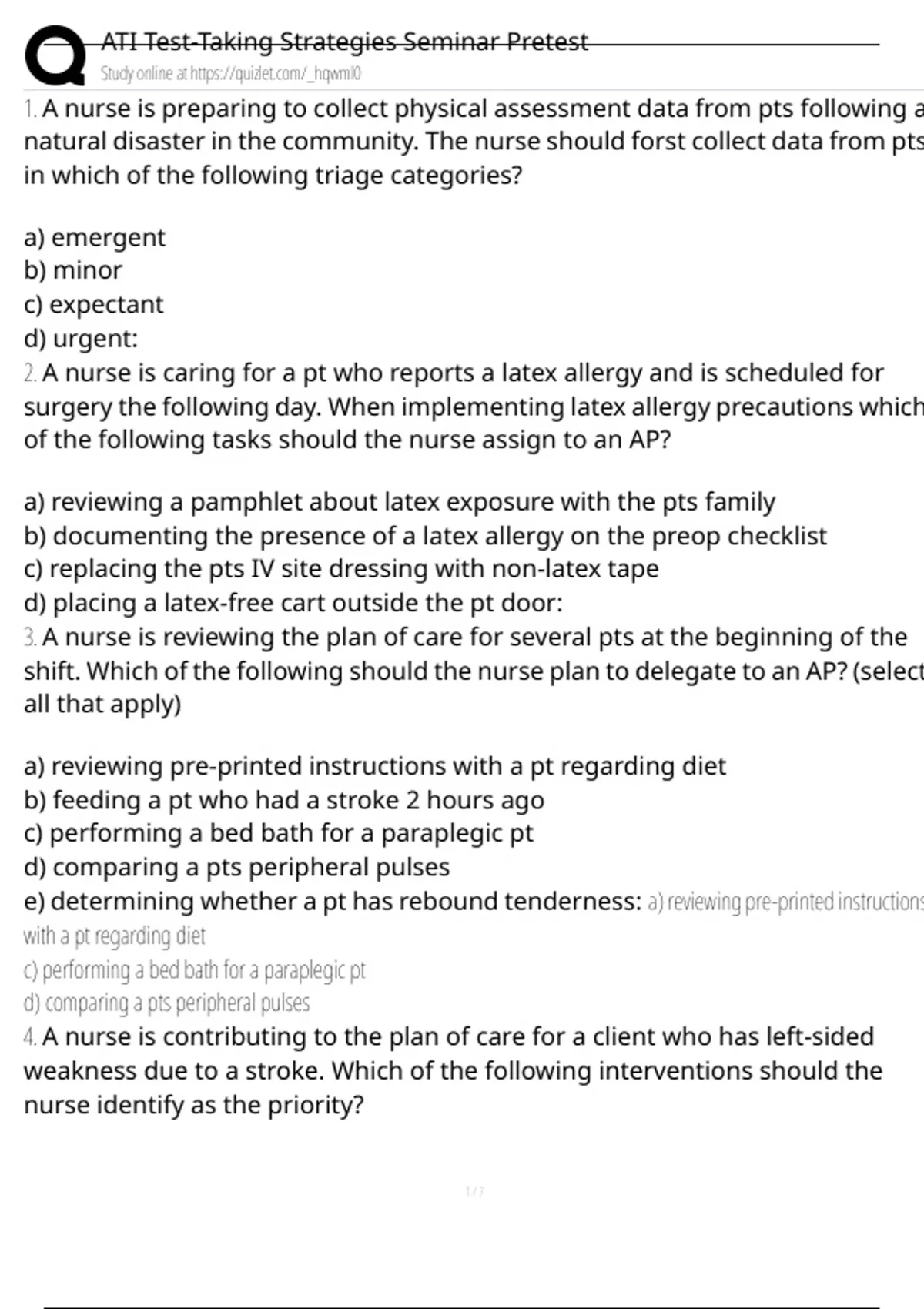 ATI Test-Taking Strategies Seminar Pretest Exam Questions and Answers ...