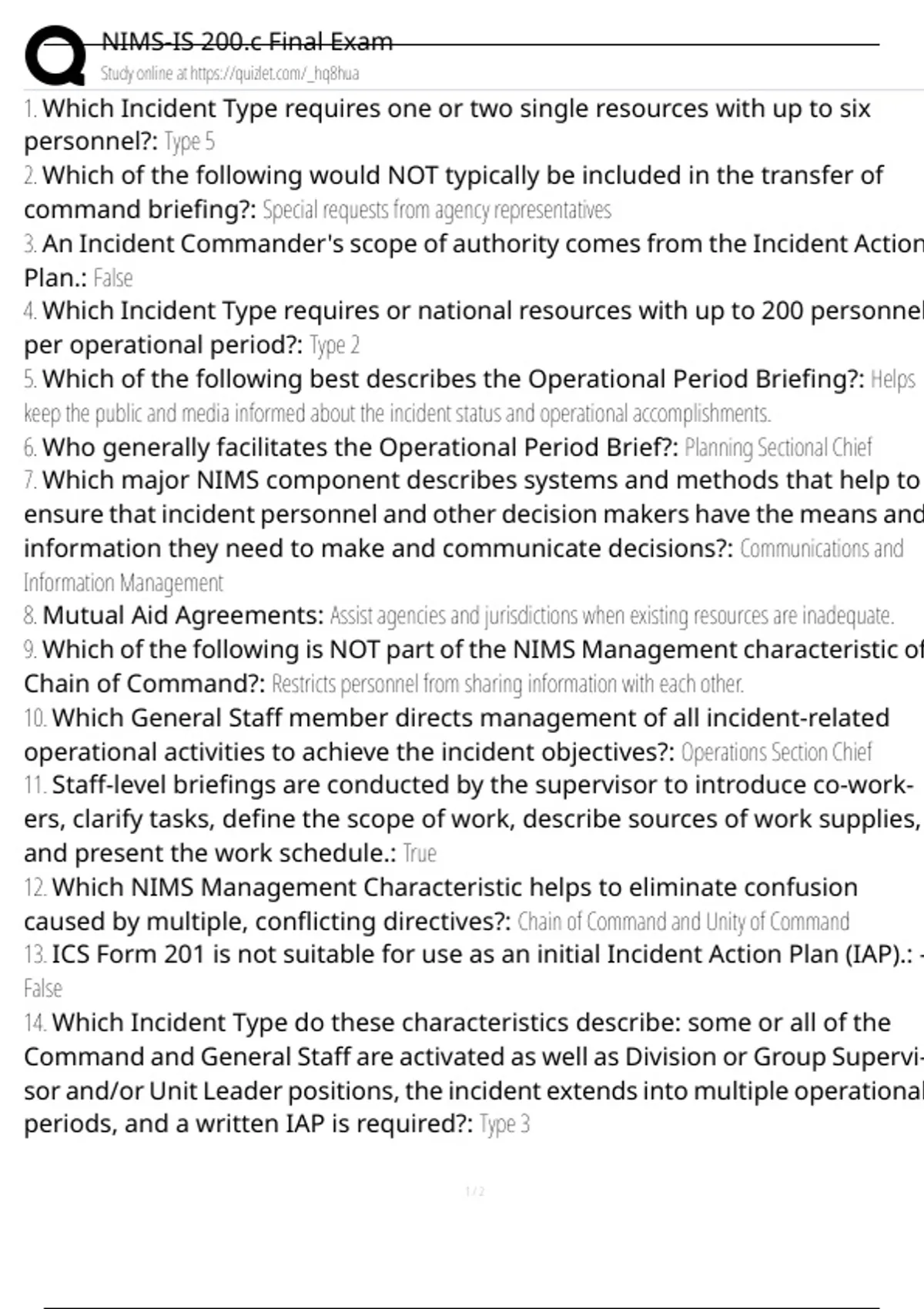 NIMS-IS 200.c Final Exam Exam Questions and Answers 100% Pass |Verified & Updated|ACTUAL 2025/ ...