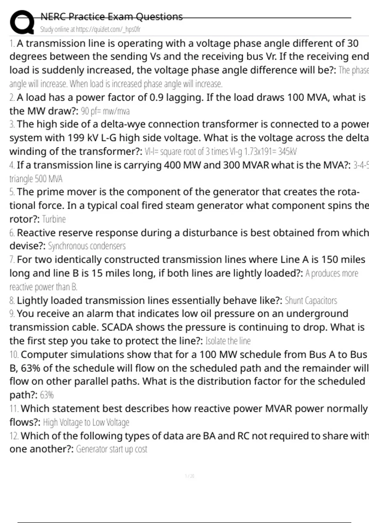 NERC Practice Exam Questions Exam Questions and Answers 100% Pass ...