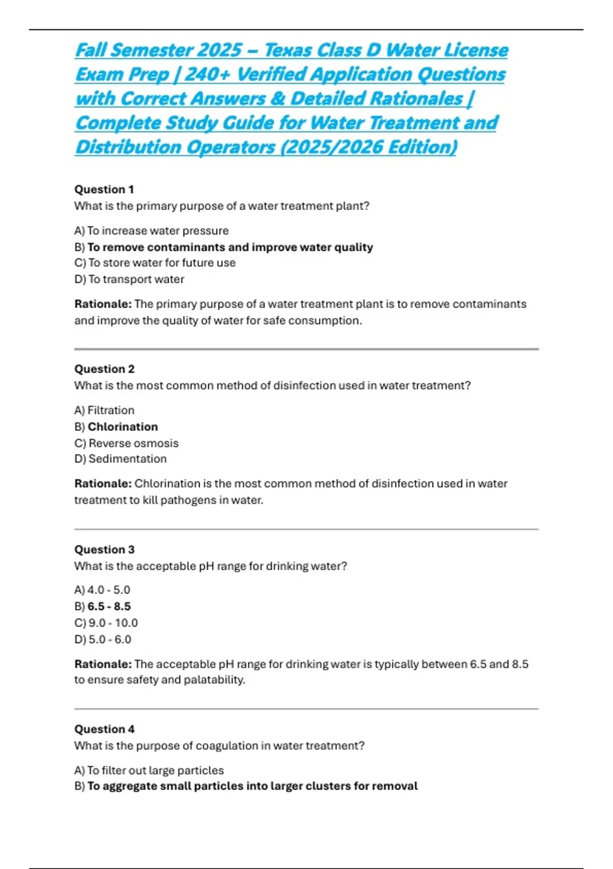 Fall Semester 2025 – Texas Class D Water License Exam Prep | 240 ...