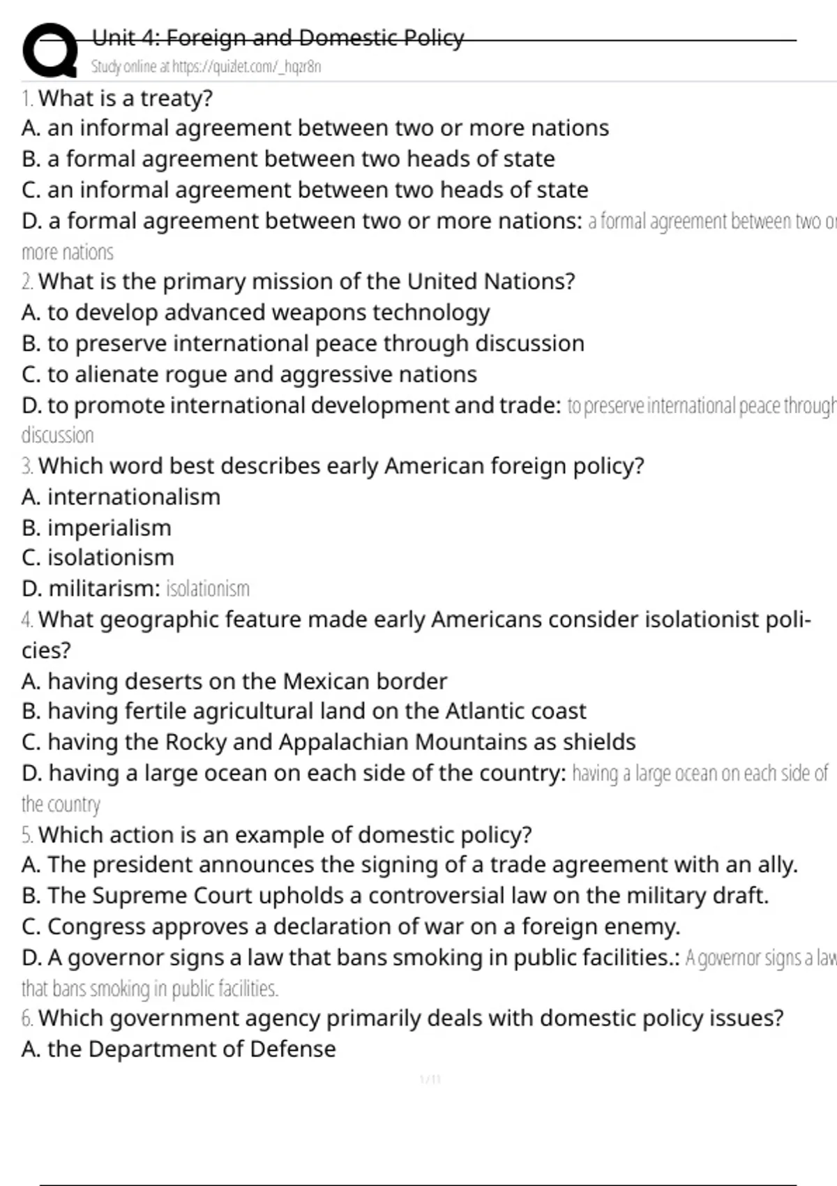 Unit 4: Foreign and Domestic Policy Exam Questions and Answers 100% ...