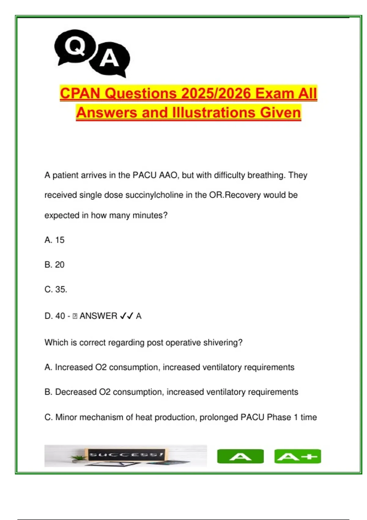 CPAN Exam Questions (2025/2026) – 100+ Practice Q&A on PACU, Anesthesia ...