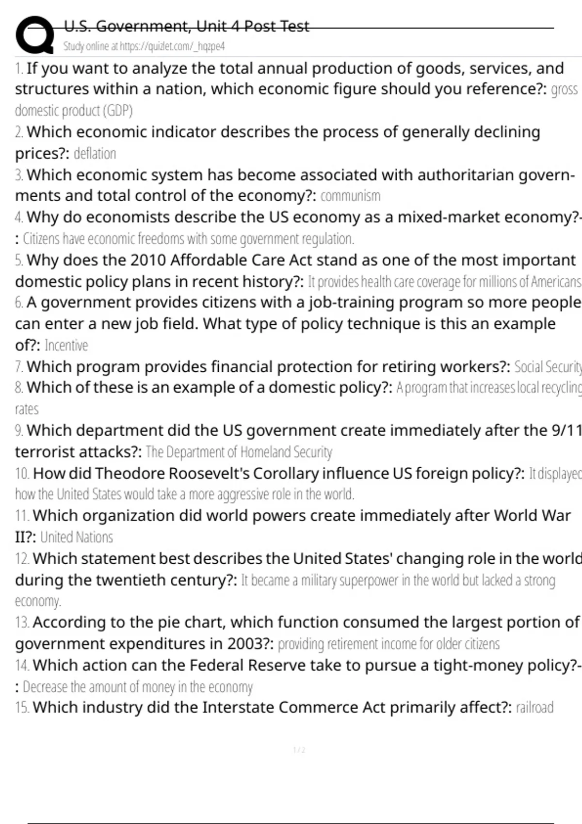 U.S. Government, Unit 4 Post Test Exam Questions and Answers 100% Pass ...