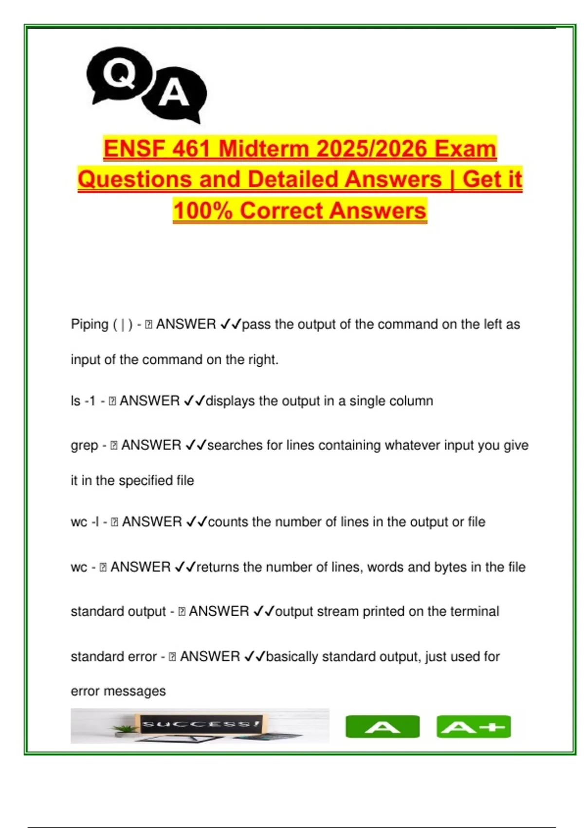 ENSF 461 Midterm – 2025/2026 – 100% Correct Answers on Linux Commands ...