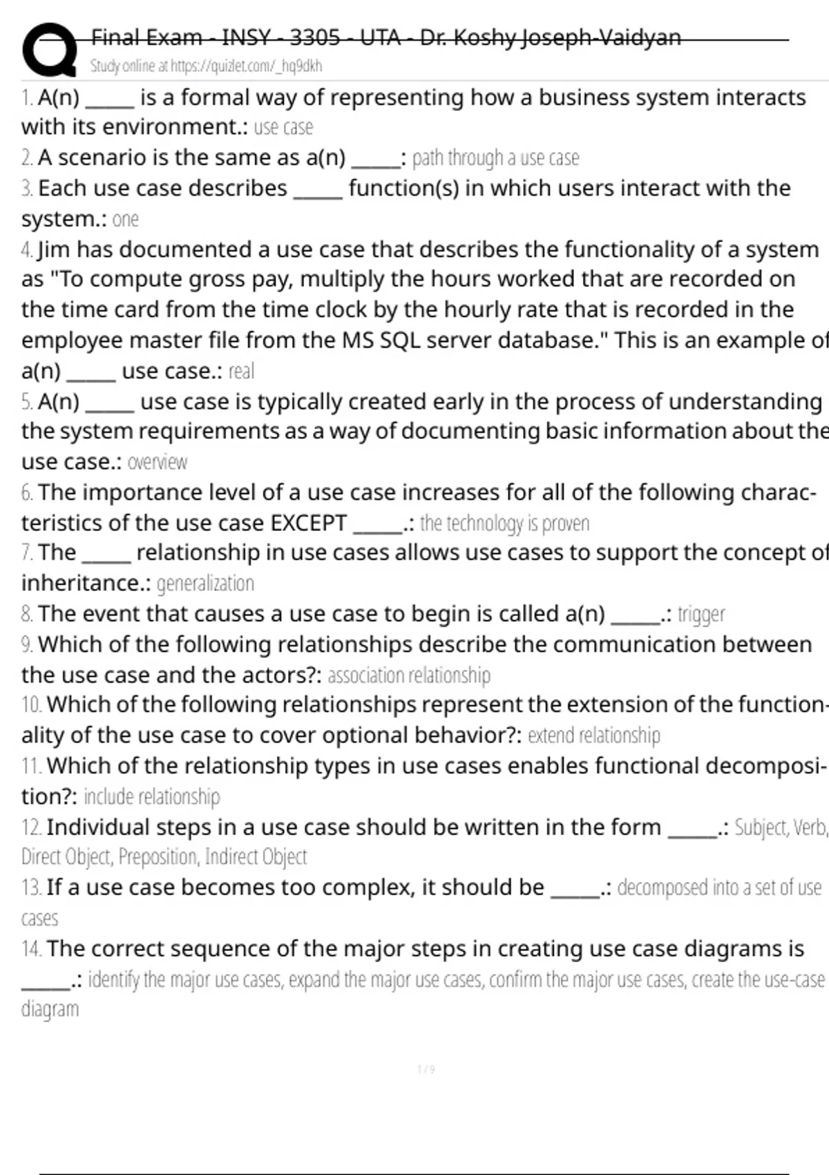 Final Exam - INSY - 3305 - UTA - Dr. Koshy Joseph-Vaidyan Exam ...