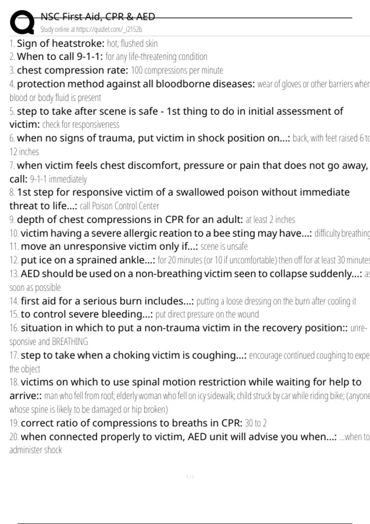 NSC First Aid, CPR & AED Exam Questions and Answers 100% Pass |Verified ...