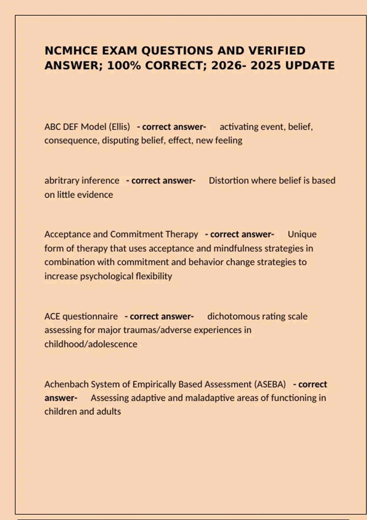 NCMHCE Exam questions and verified answer; 100- correct; update ...