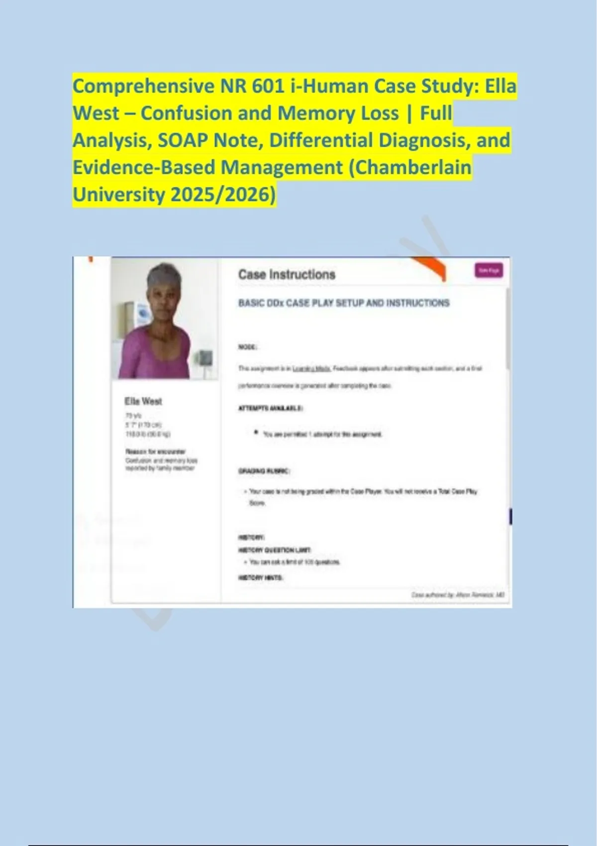 i-Human Case Study: Ella West – Confusion and Memory Loss | Full Analysis, SOAP Note ...