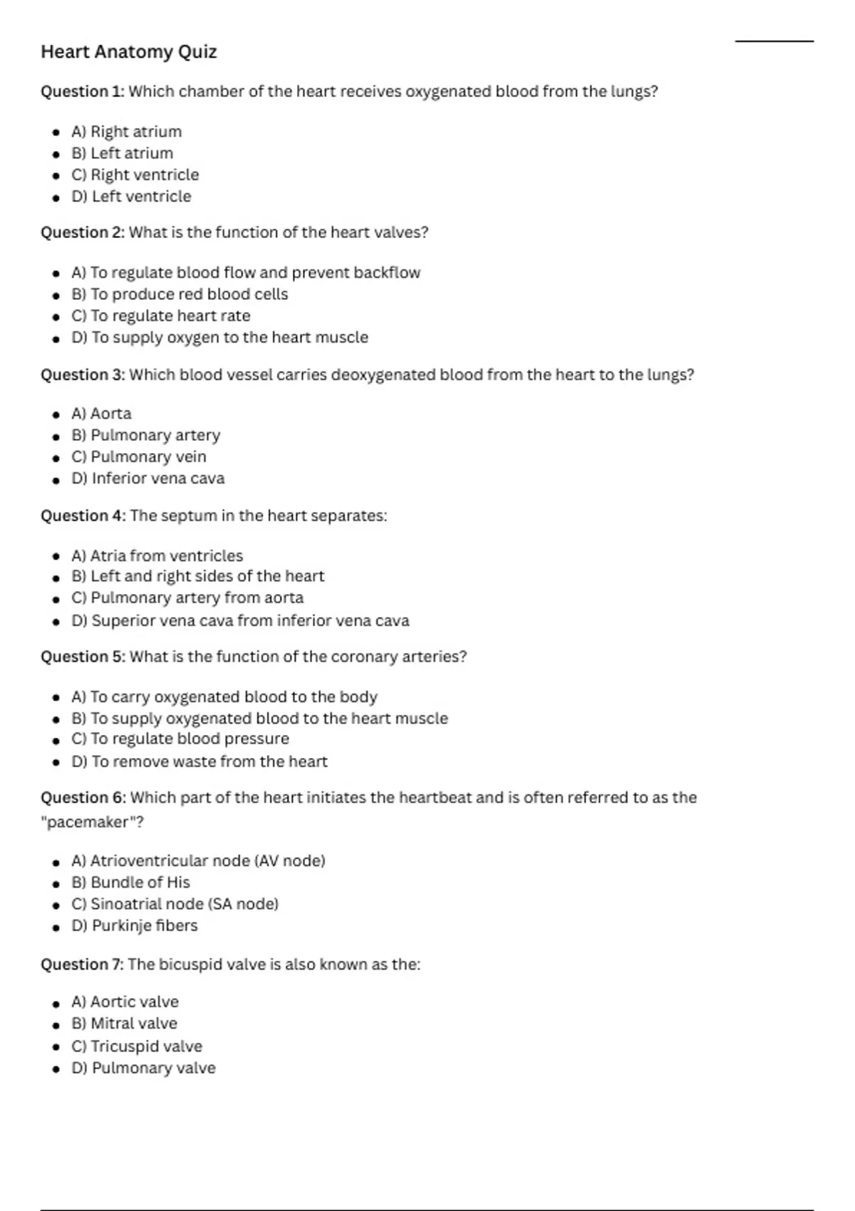 Heart Anatomy Quiz | Updated 2025/2026 Questions, Answers ...