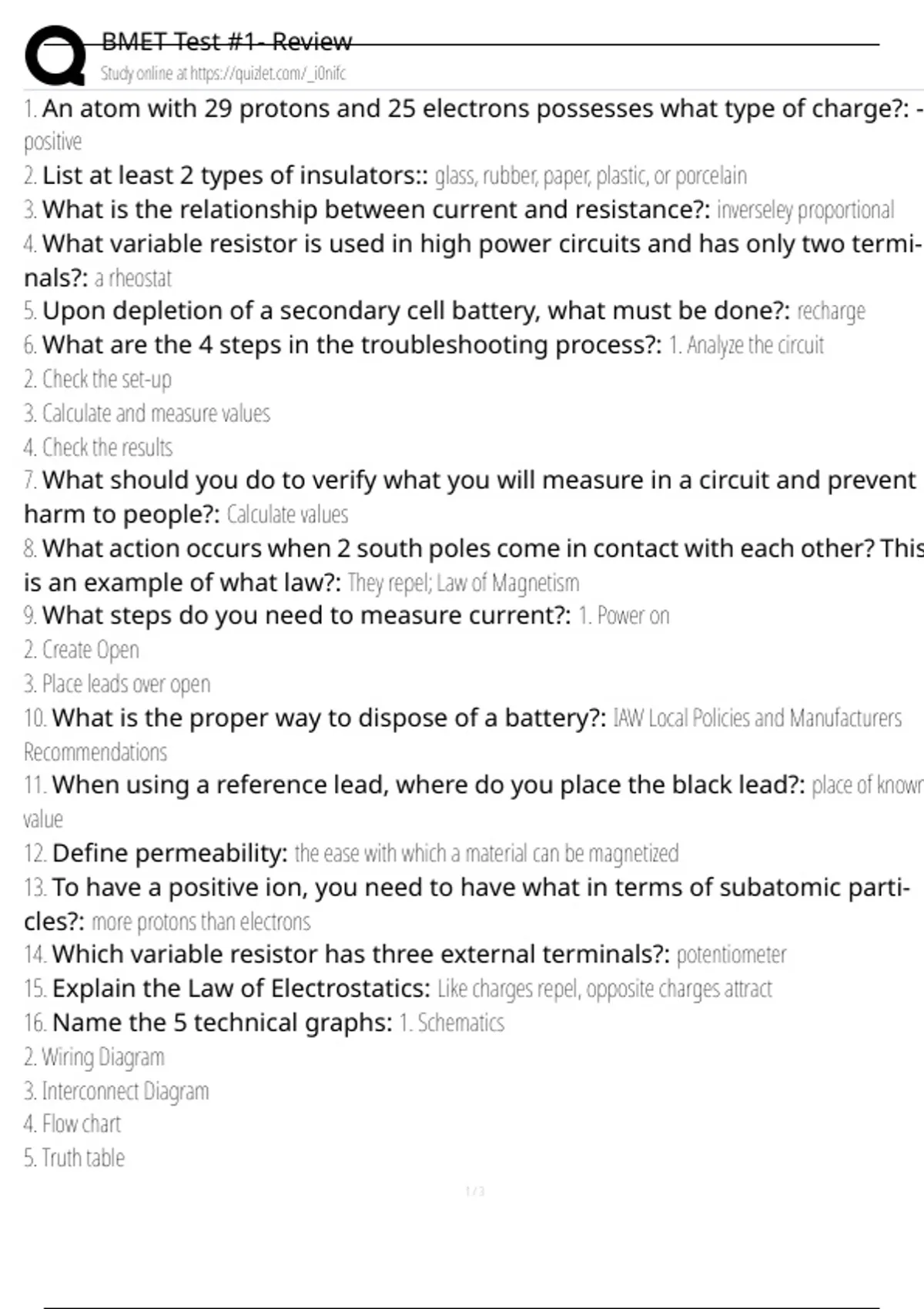 BMET Test #1- Review Exam Questions and Answers 100% Pass |Verified ...