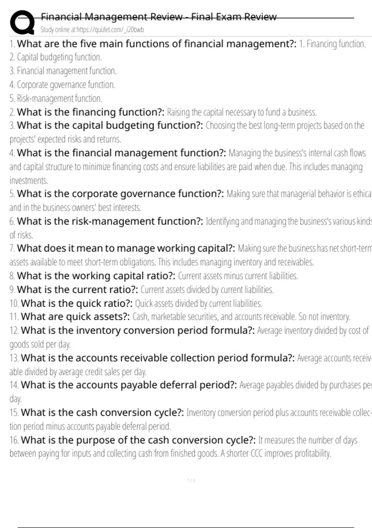 Financial Management Review - Final Exam Review Exam Questions and ...