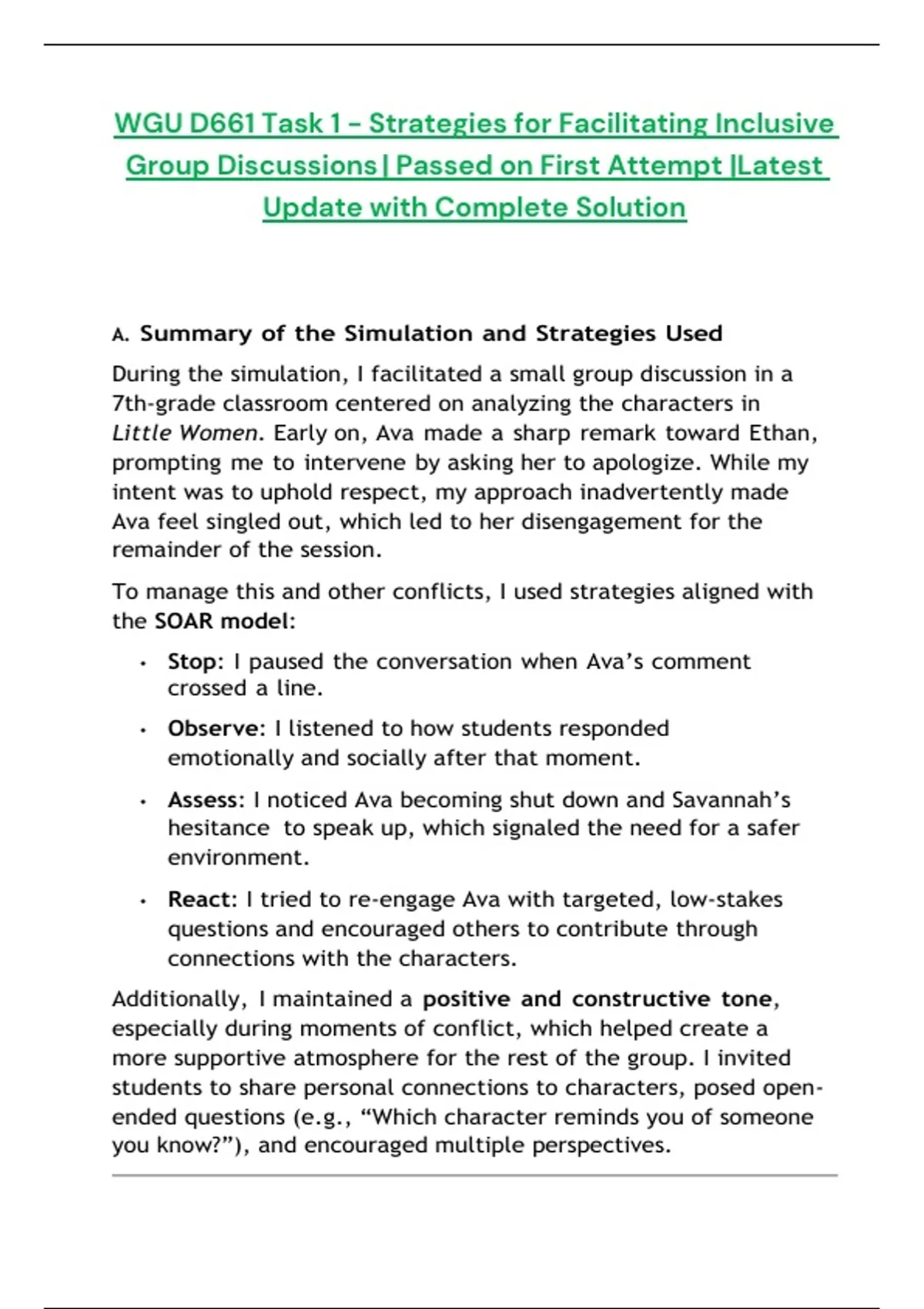 WGU D661 Task 1 - Strategies for Facilitating Inclusive Group ...