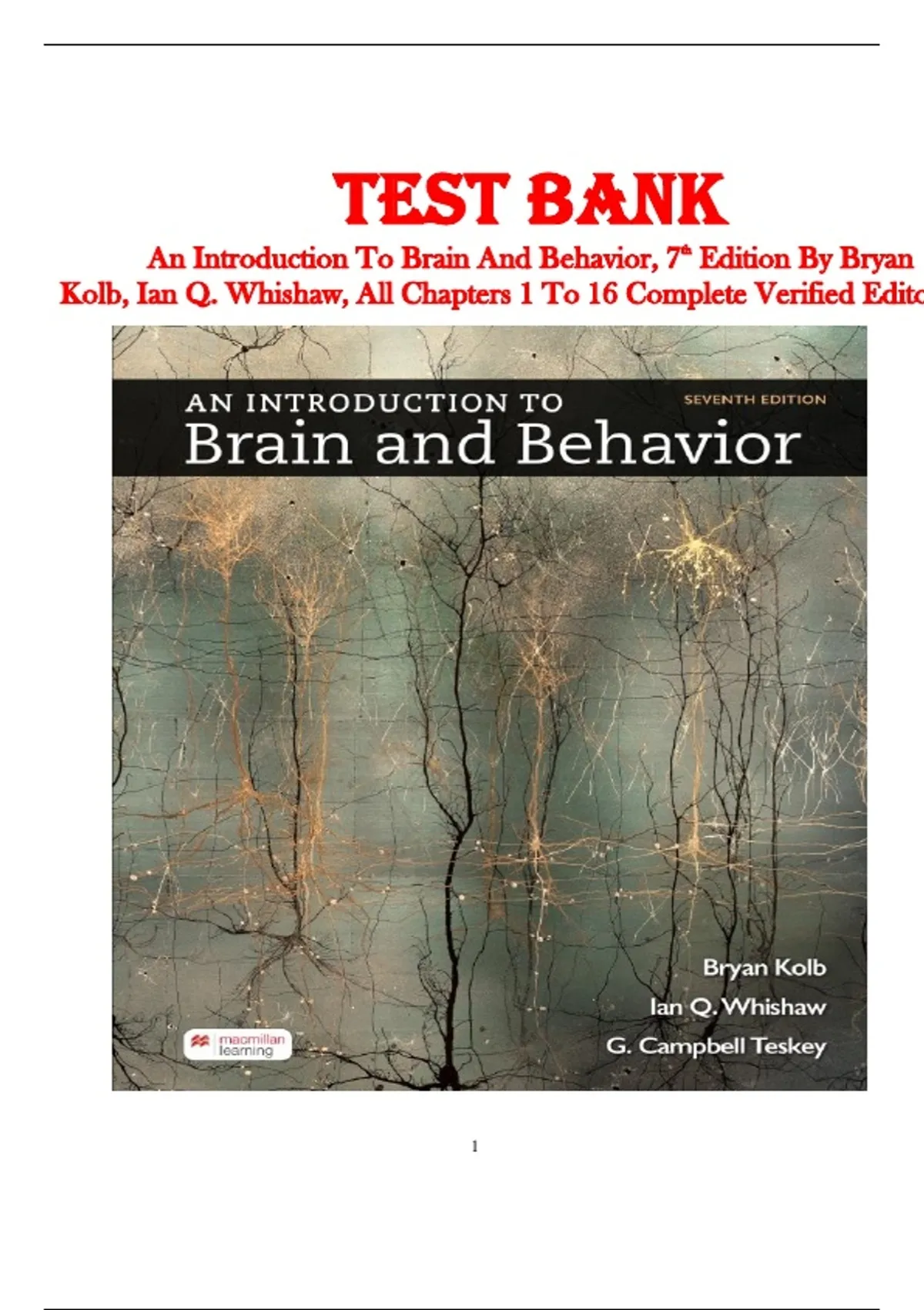 An Introduction to Brain and Behavior – 7th Edition | Complete Test ...
