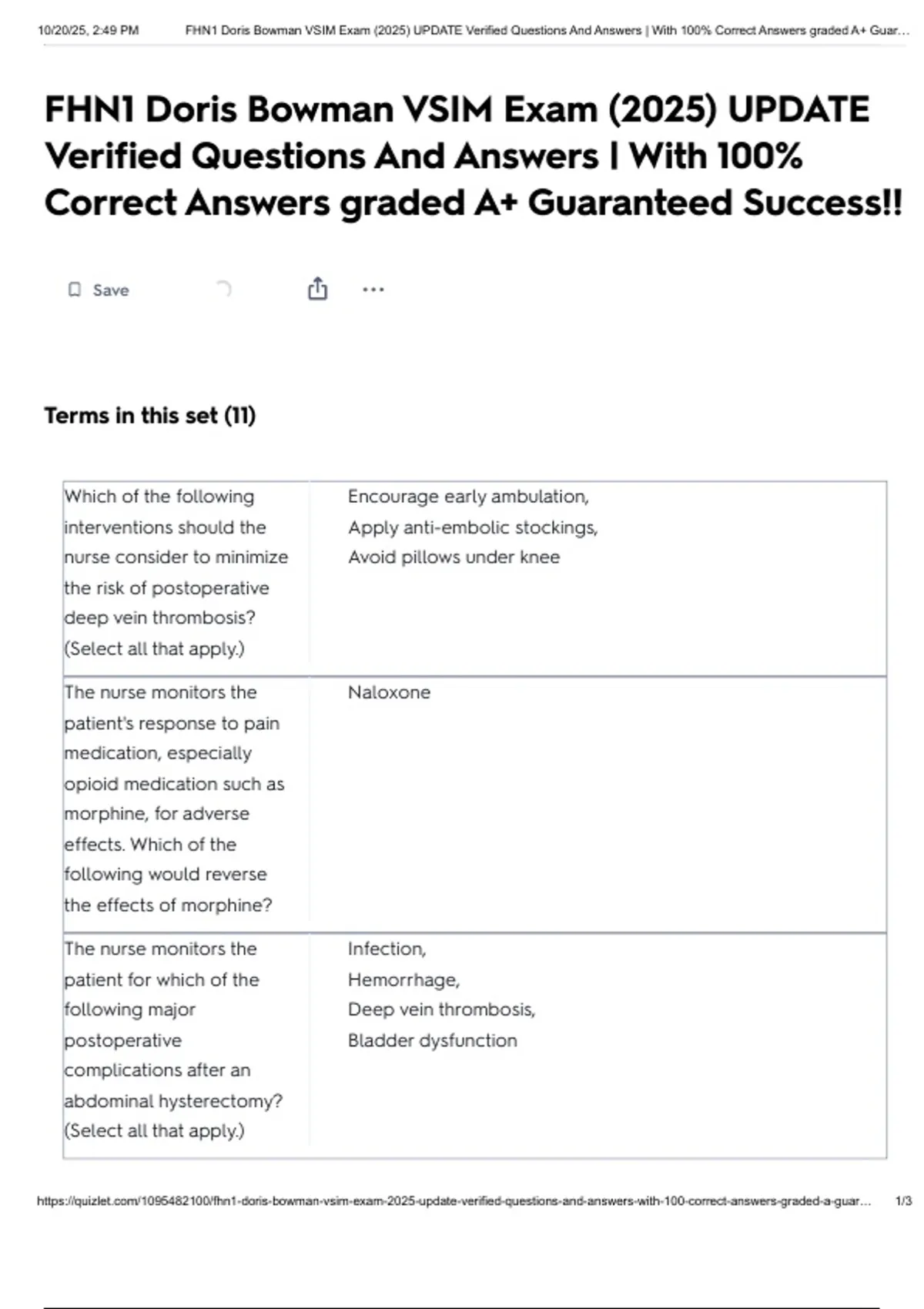 FHN1 Doris Bowman VSIM Exam (2025) UPDATE Verified Questions And ...