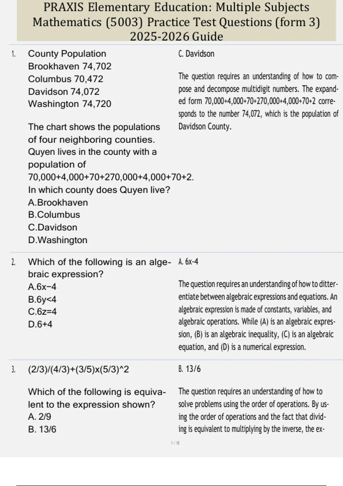 PRAXIS Elementary Education: Multiple Subjects Mathematics (5003 ...