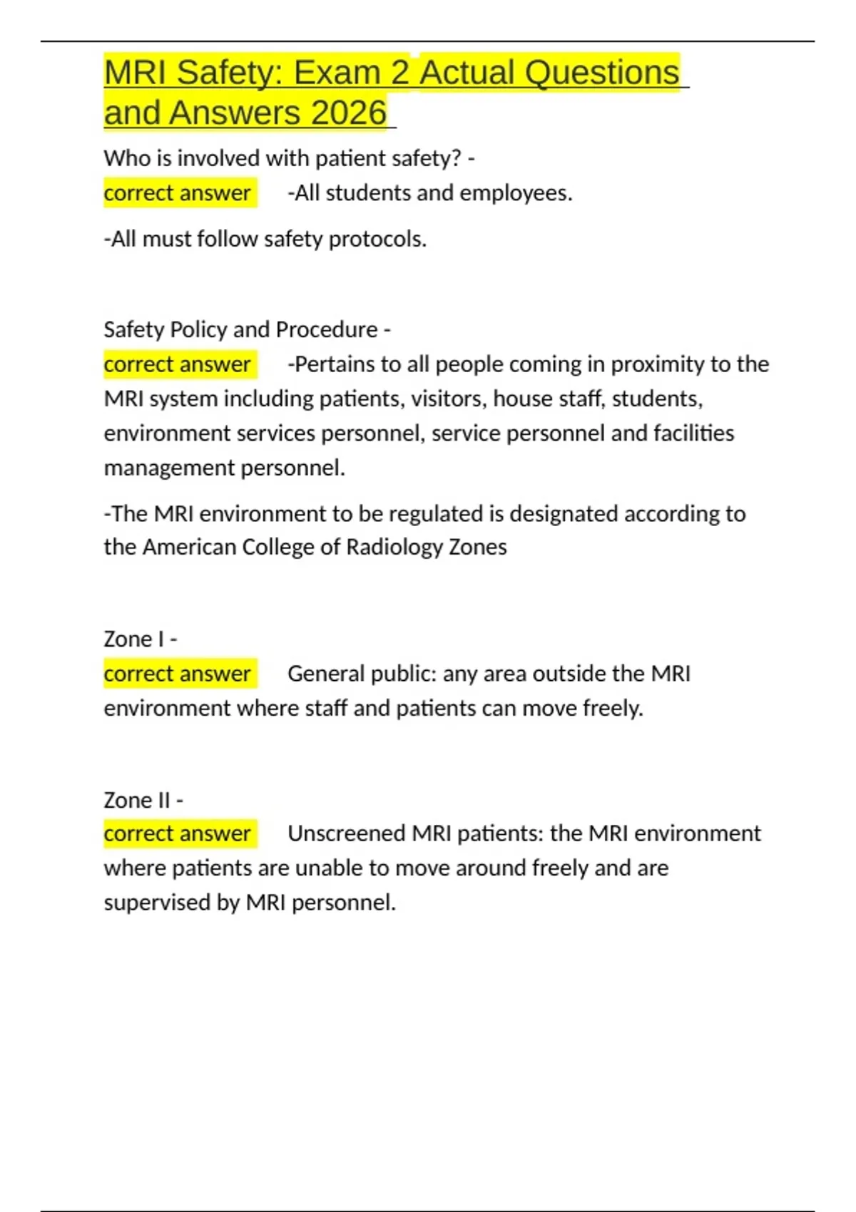 MRI Safety Exam 2 Actual Questions and Answers 2026.docx - MRI. - Stuvia US