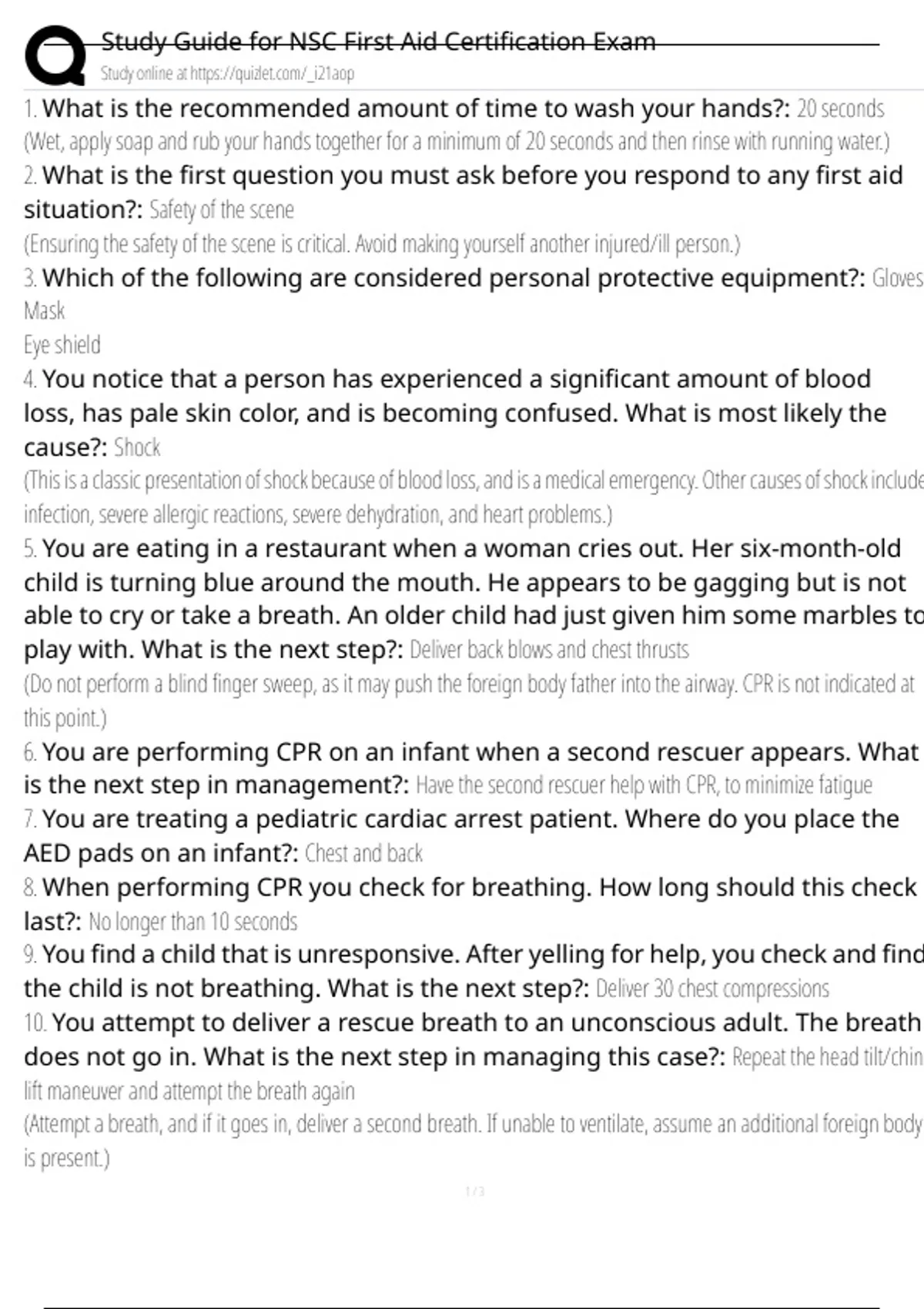 Study Guide for NSC First Aid Certification Exam Exam Questions and ...