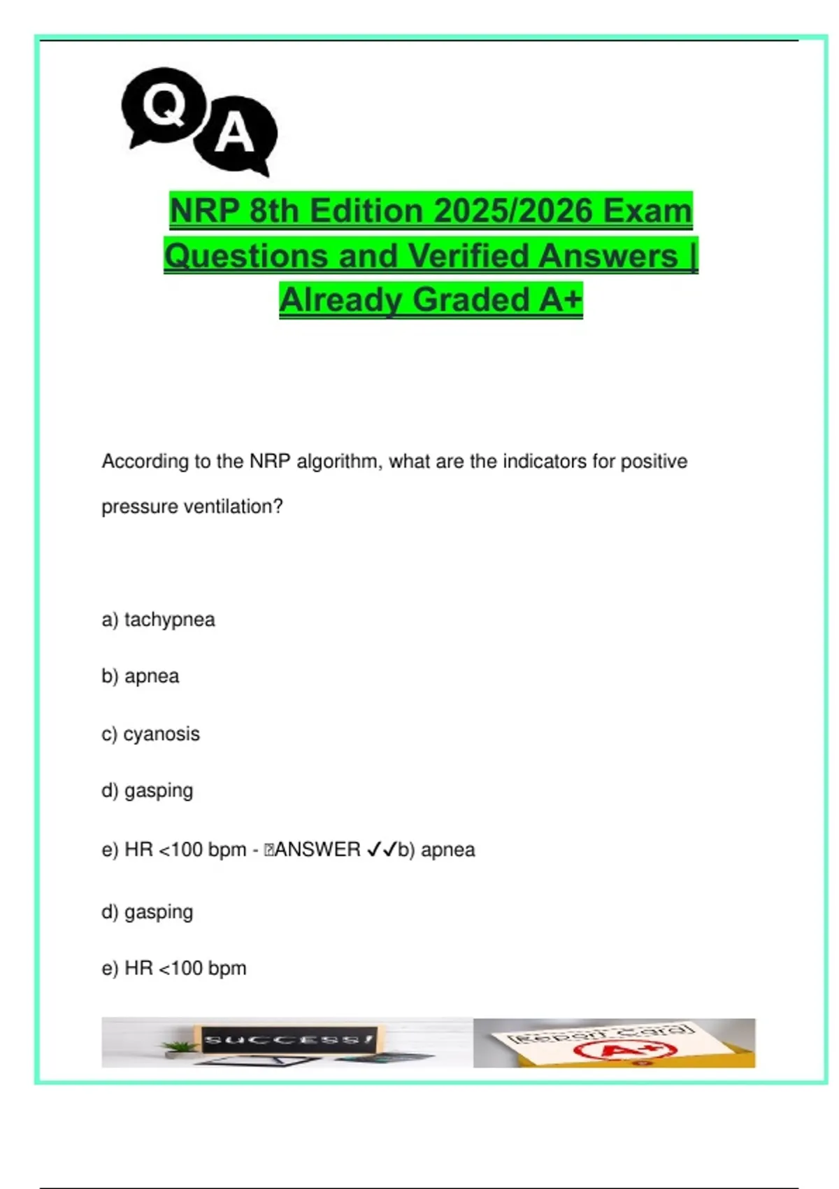 NRP 8th Edition Exam – 55 Verified Q&A | Neonatal Resuscitation ...