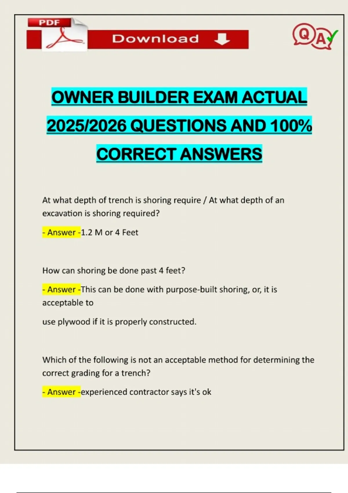 OWNER BUILDER EXAM ACTUAL 2025/2026 QUESTIONS AND 100% CORRECT ANSWERS ...
