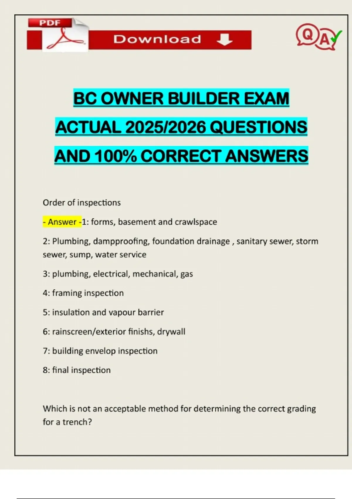 BC OWNER BUILDER EXAM ACTUAL 2025/2026 QUESTIONS AND 100% CORRECT ...