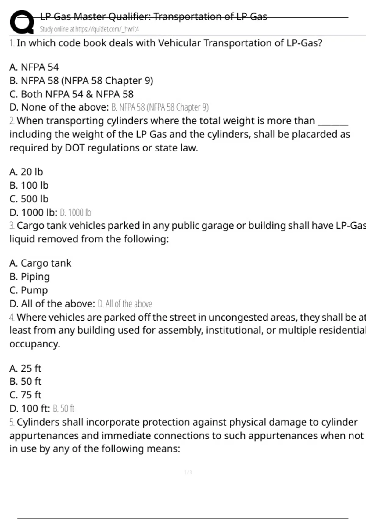 LP Gas Master Qualifier: Transportation of LP Gas Exam Questions and ...