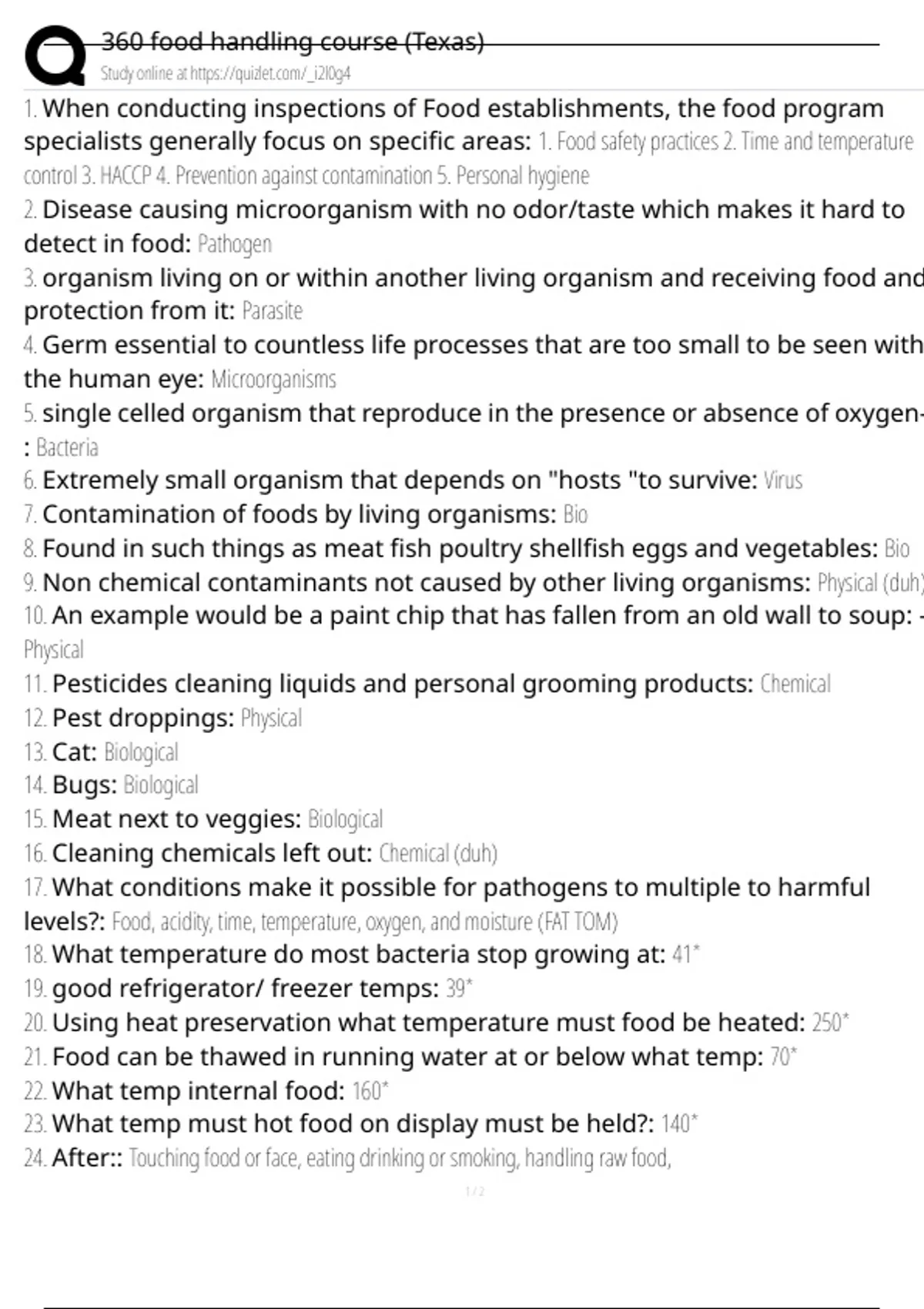 360 food handling course (Texas) Exam Questions and Answers 100% Pass ...