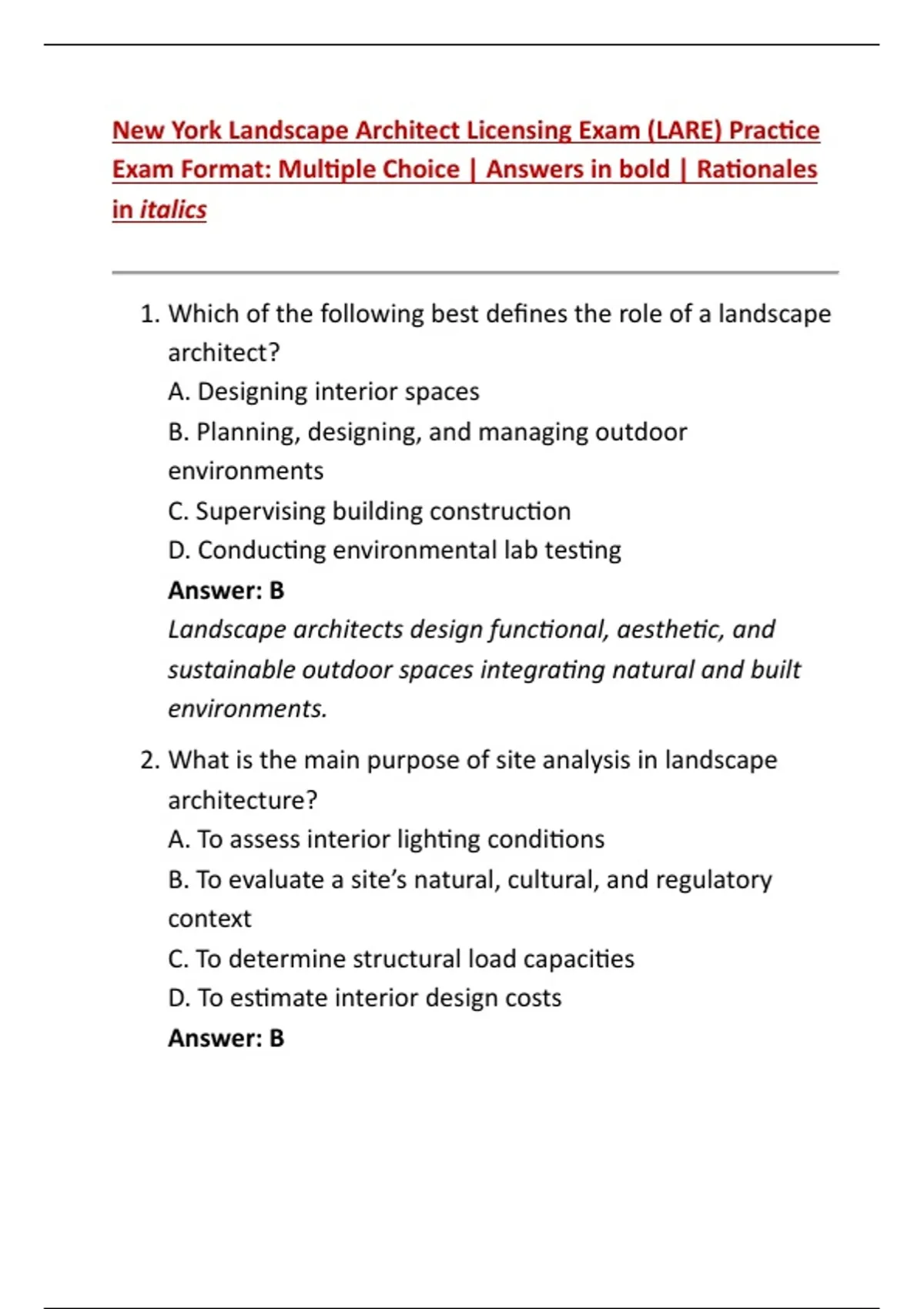 New York Landscape Architect Licensing Exam (LARE) Practice Exam Format ...