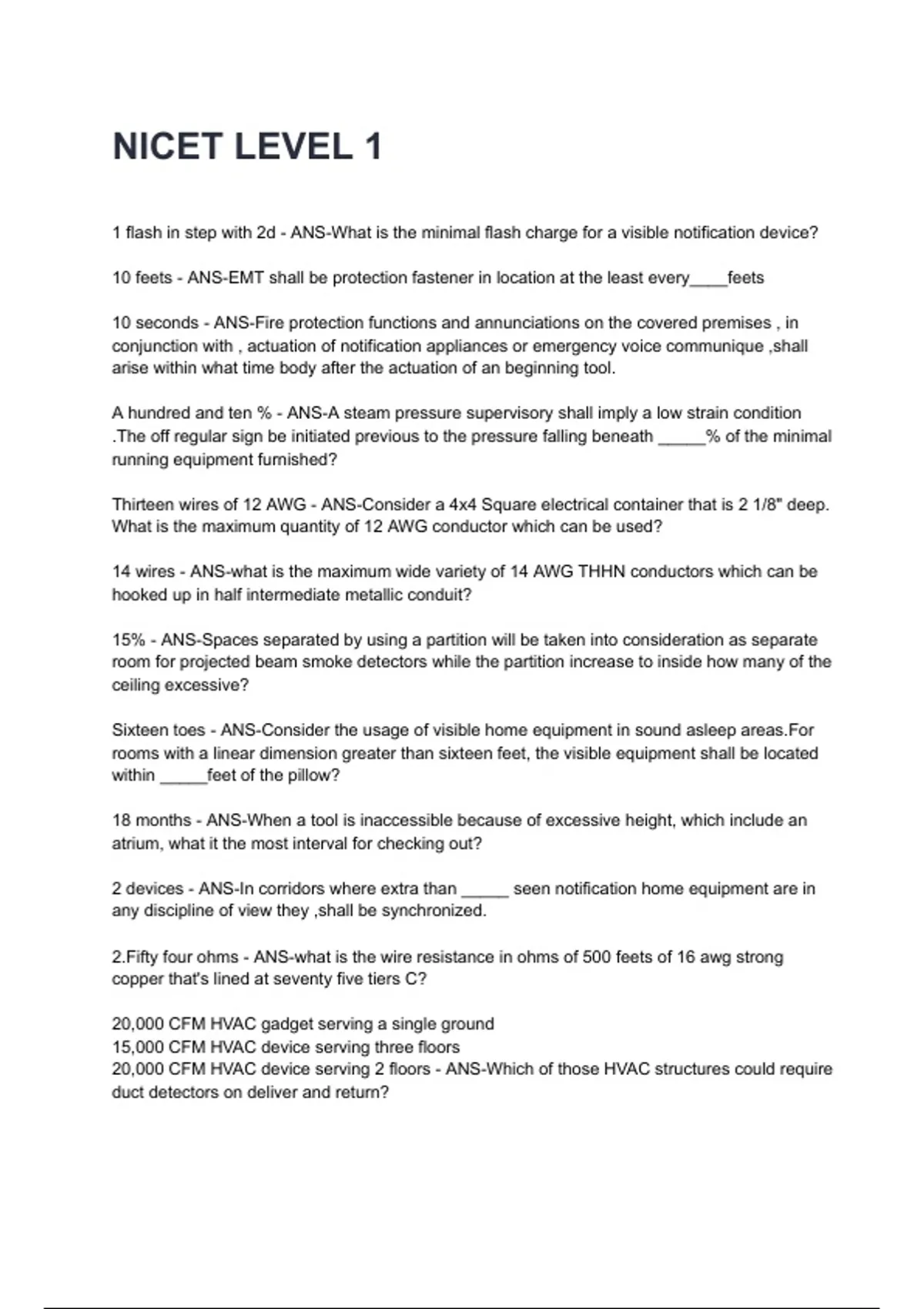 NICET LEVEL 1 NEWEST 2026/2027 ACTUAL EXAM COMPLETE QUESTIONS AND ...