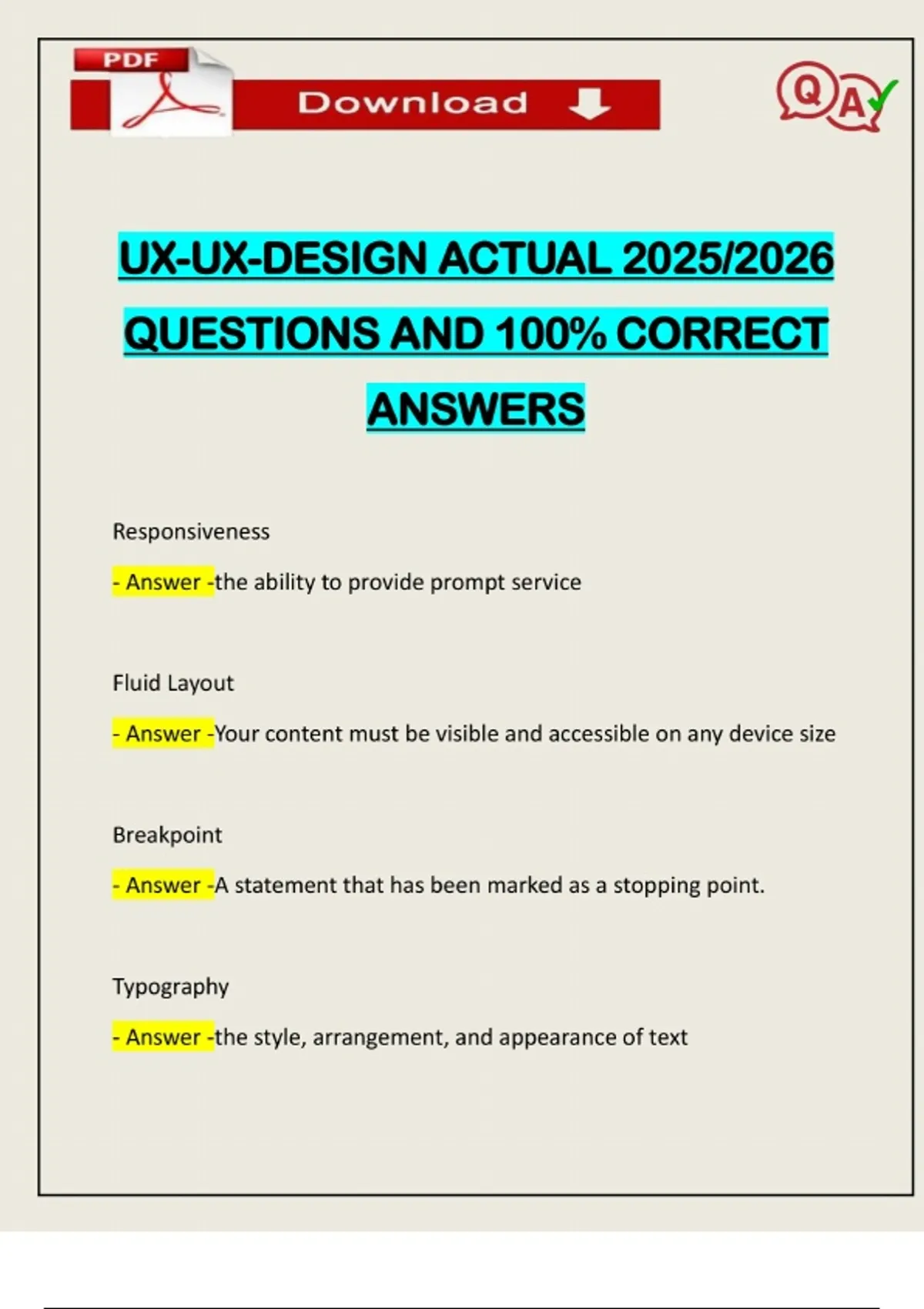 UX-UX-DESIGN ACTUAL 2025/2026 QUESTIONS AND 100% CORRECT ANSWERS - Uxdi ...