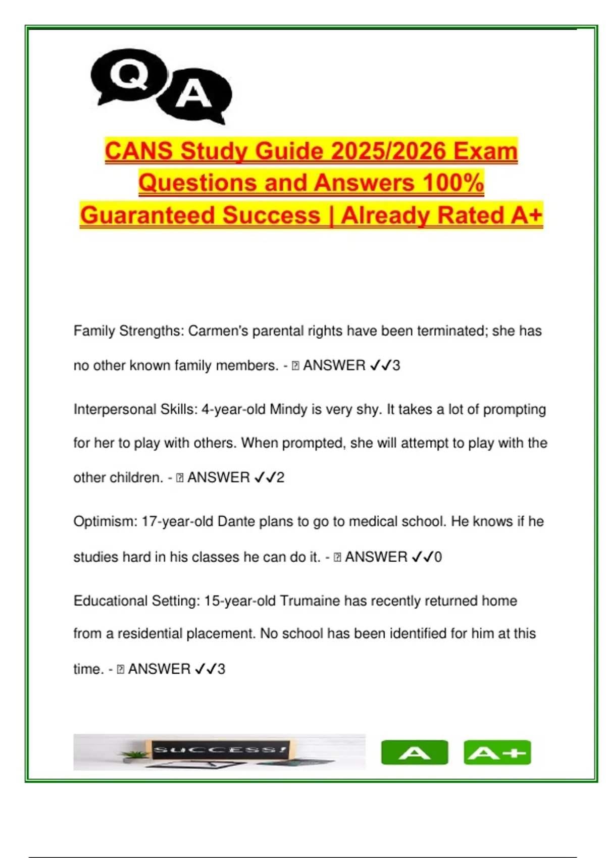 CANS Exam Study Guide 2025 | 300+ Questions with Answers | Risk ...