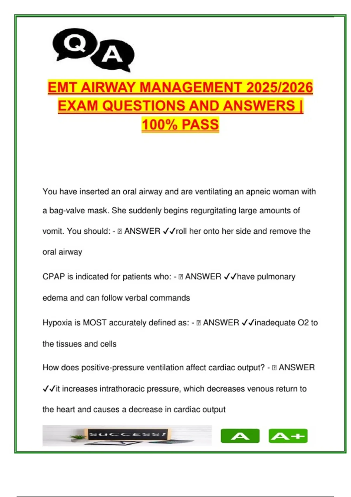 EMT Airway Management Study Guide 2025/2026 – 100+ Q&A | Ventilation ...