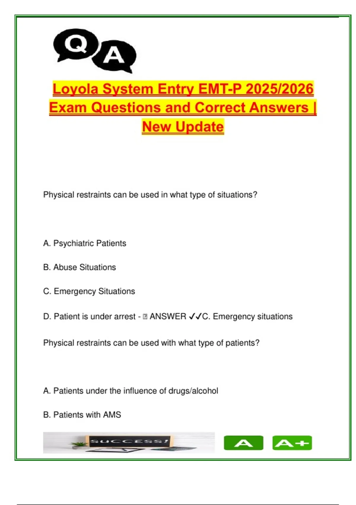Loyola EMT System Entry Exam 2025/2026 – 150+ Verified Q&A | Consent ...