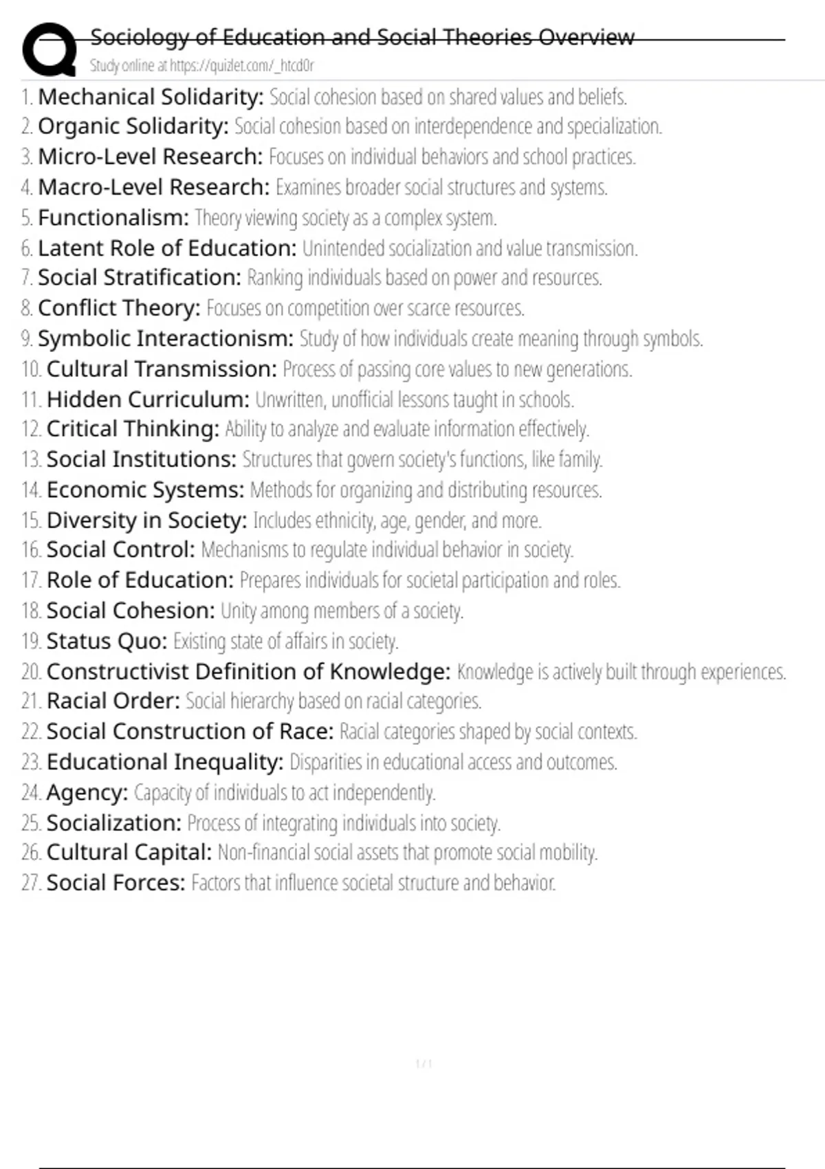 Sociology of Education and Social Theories Overview Exam Questions and ...