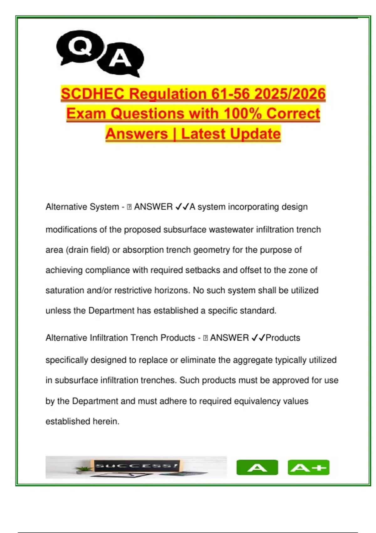 SCDHEC Regulation 61-56 Exam 2025/2026 – 100+ Q&A | Onsite Wastewater ...