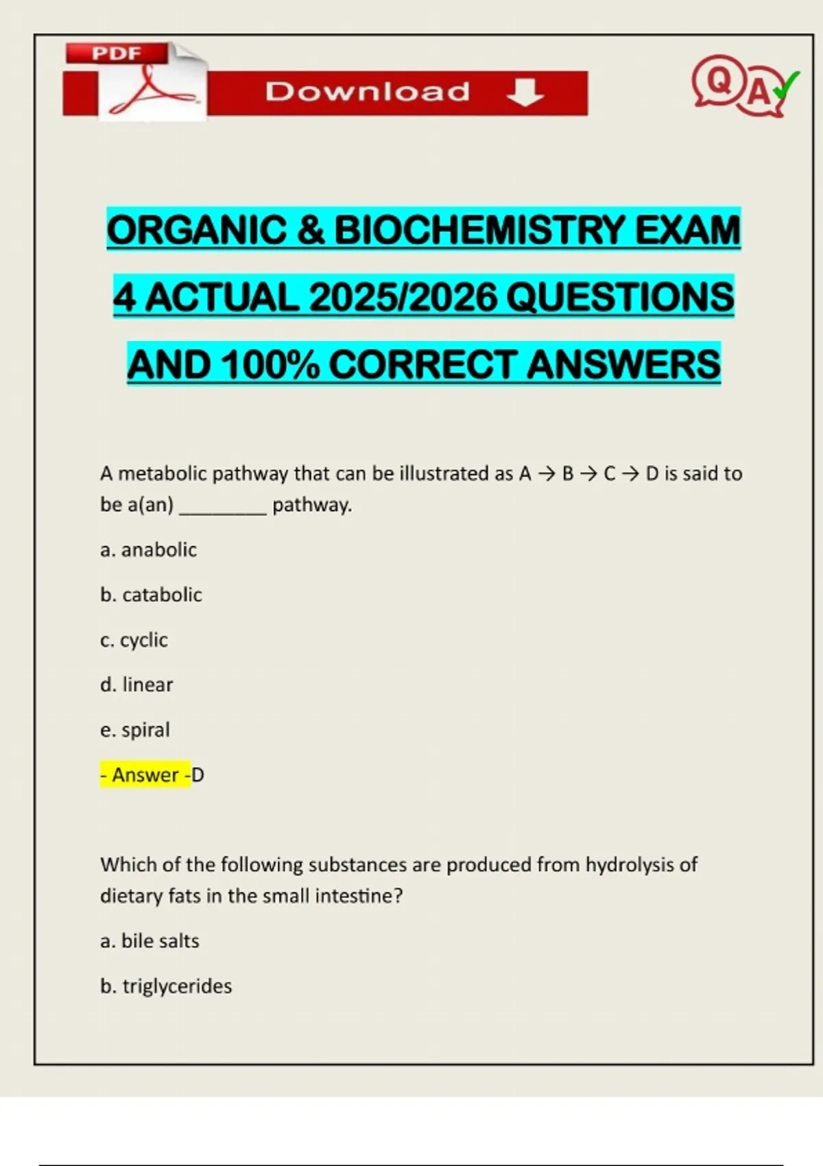 ORGANIC & BIOCHEMISTRY EXAM 4 ACTUAL 2025/2026 QUESTIONS AND 100% ...
