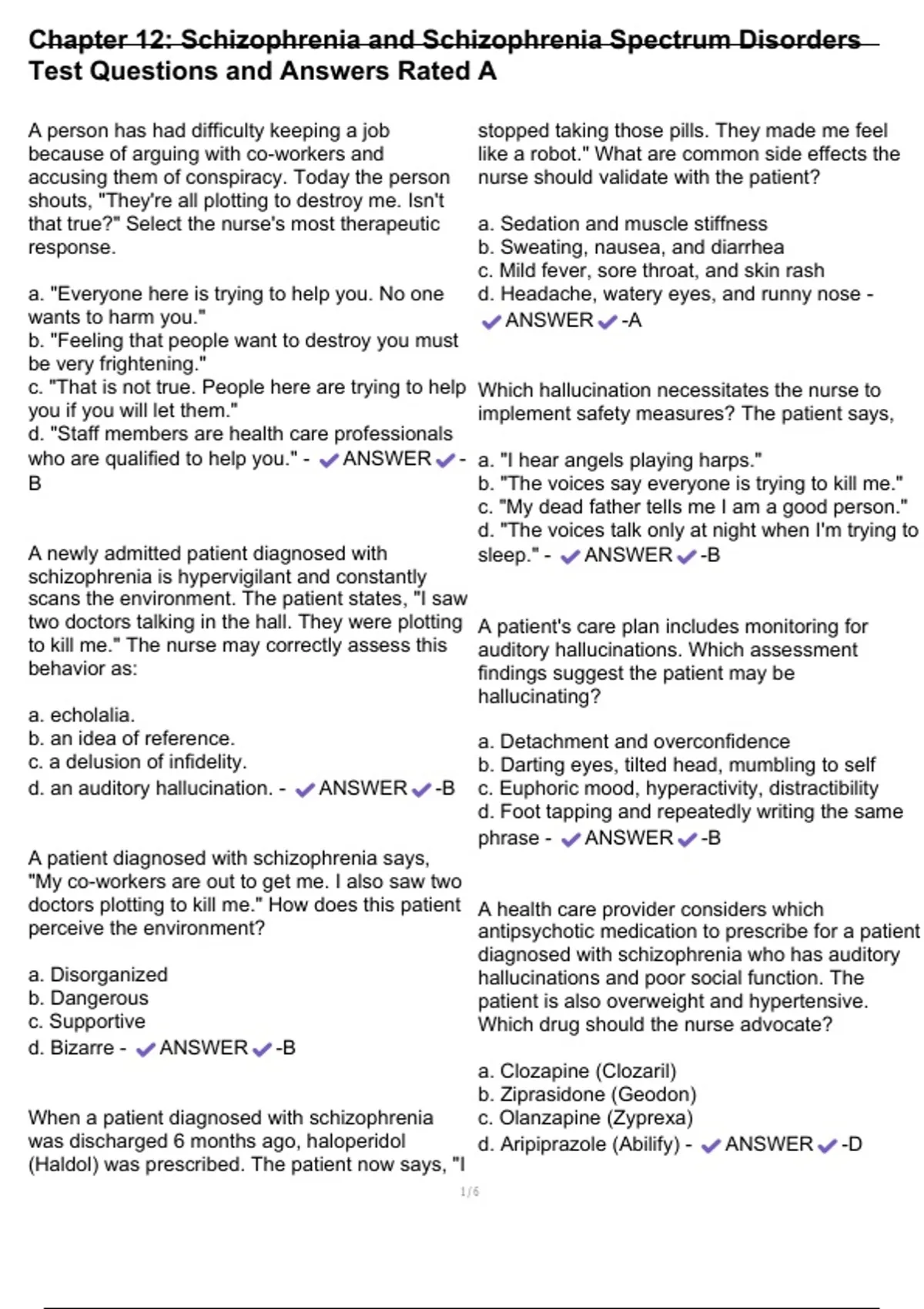 Chapter 12: Schizophrenia and Schizophrenia Spectrum Disorders Test ...