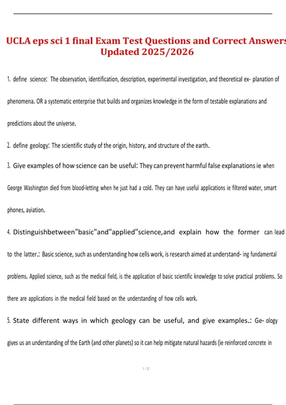 UCLA EPS SCI 1 Final Exam Test Questions and Correct Answers (2025/2026 ...