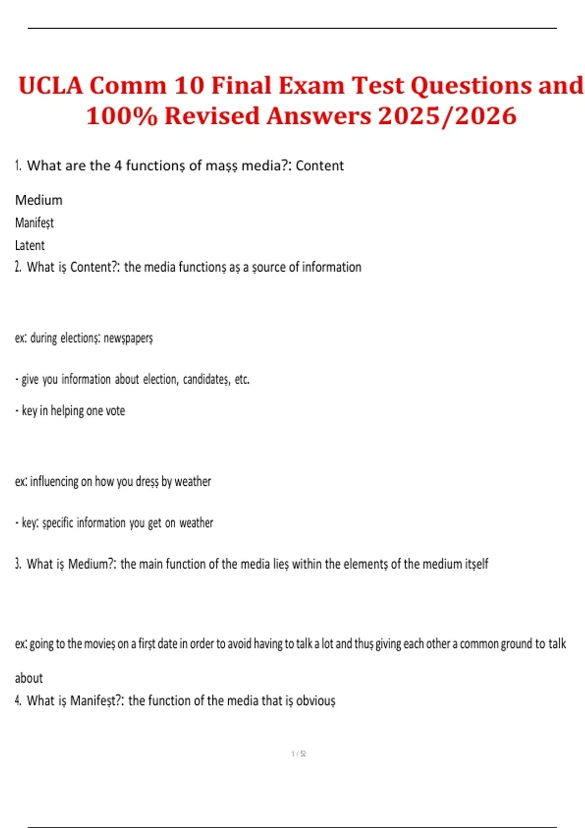 UCLA COMM 10 – Introduction to Communication (Final Exam Questions and ...