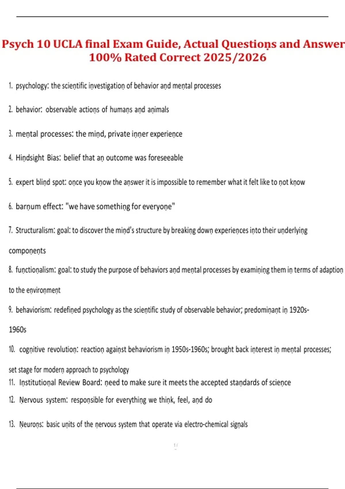 UCLA PSYCH 10 – Introduction to Psychology (Final Exam Guide with ...