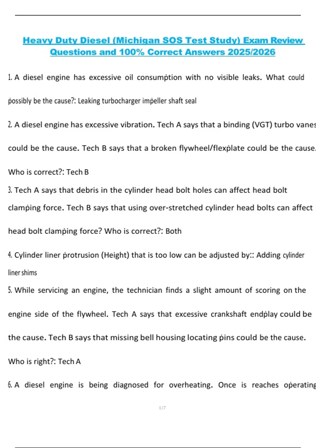 Heavy Duty Diesel Michigan SOS Test Study 2025/2026 – Exam Review ...