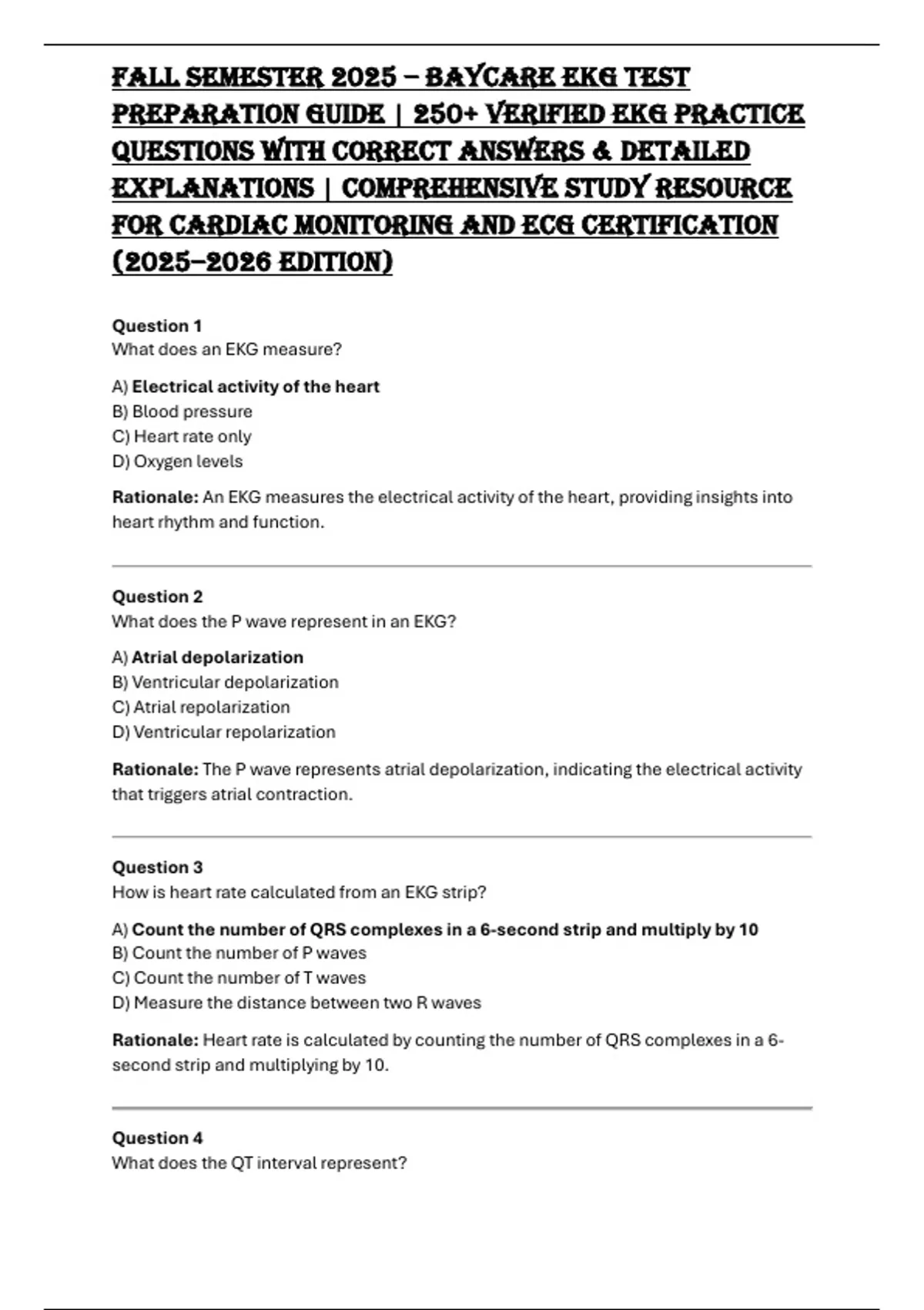 Fall Semester 2025 – BayCare EKG Test Preparation Guide | 250+ Verified ...