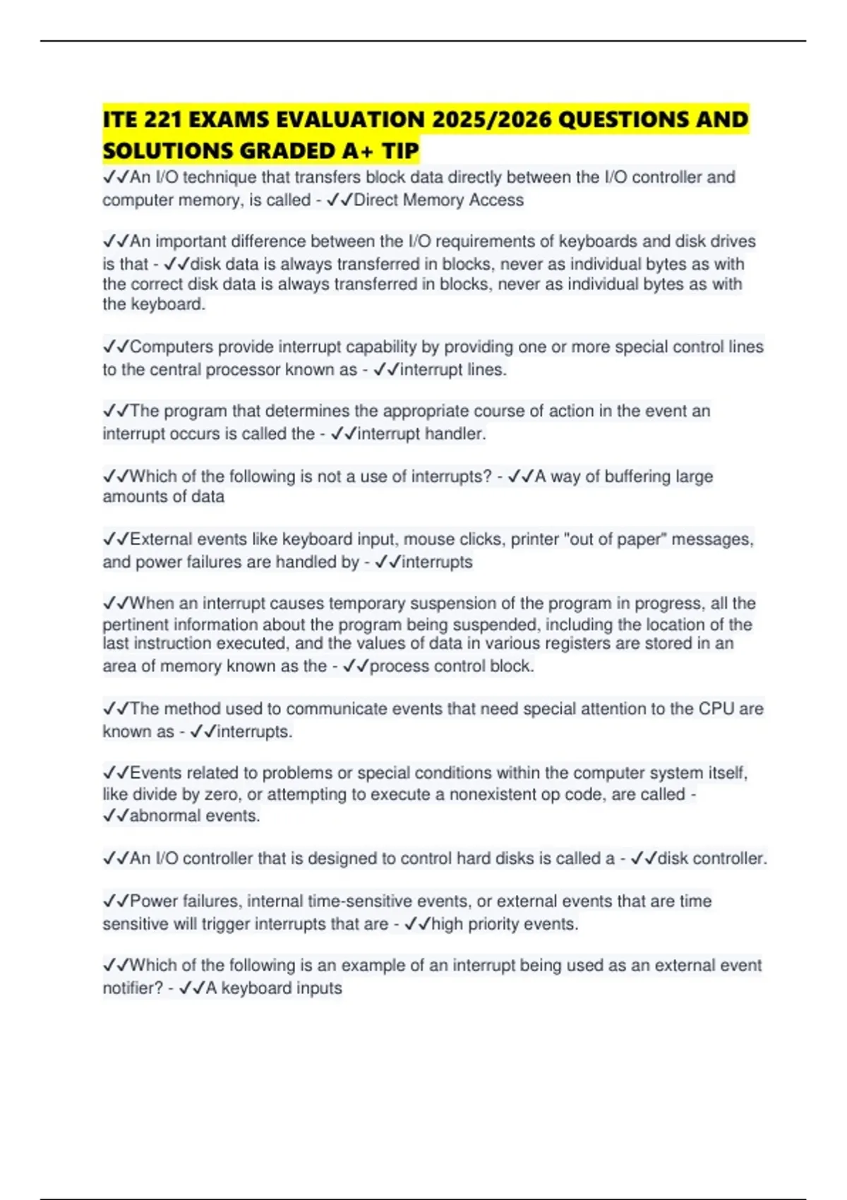 ITE 221 EXAMS EVALUATION 2025/2026 QUESTIONS AND SOLUTIONS GRADED A+ ...